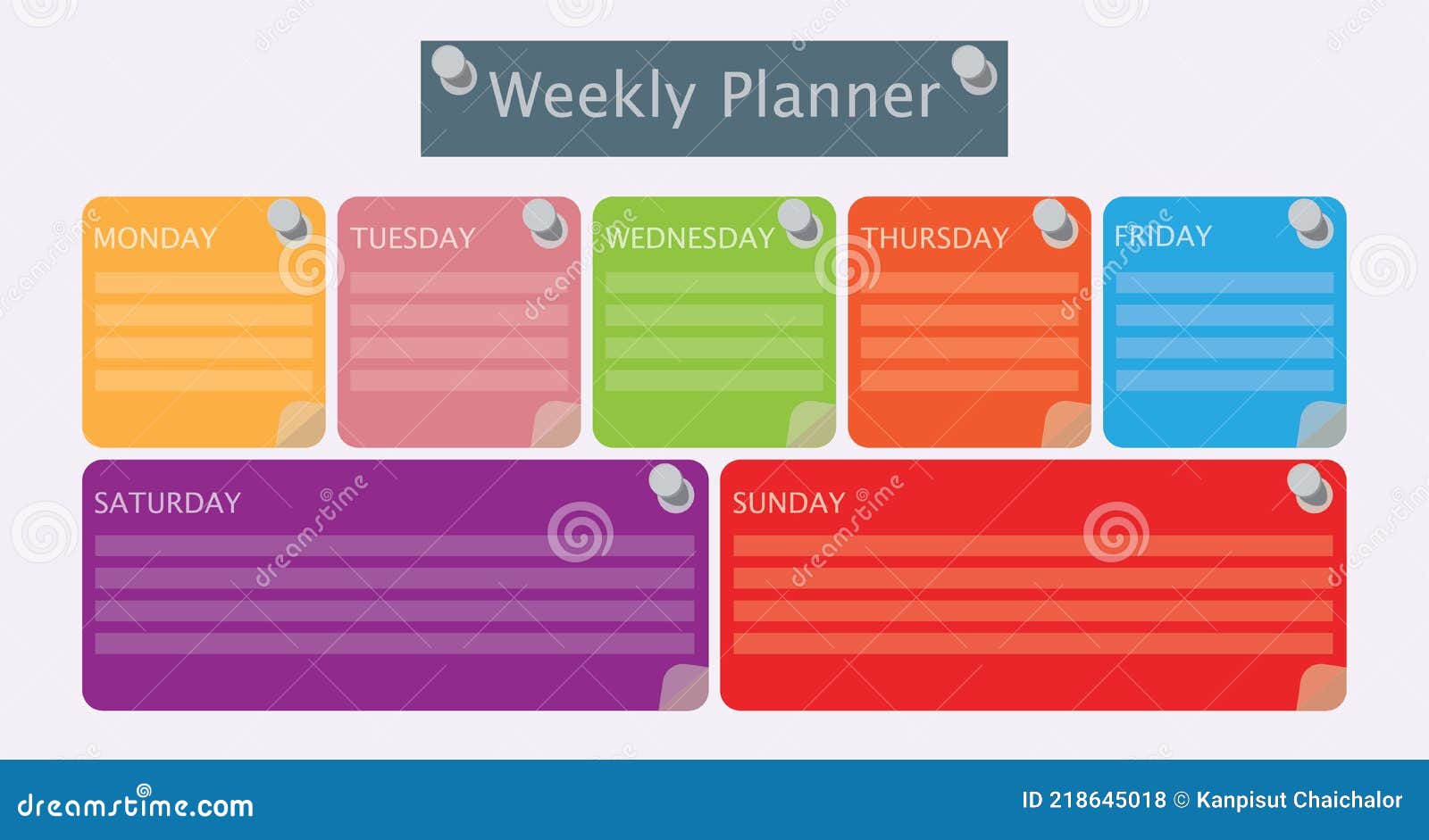 Multicolored Vector Schedule. Weekly Planner Template for Companies and ...
