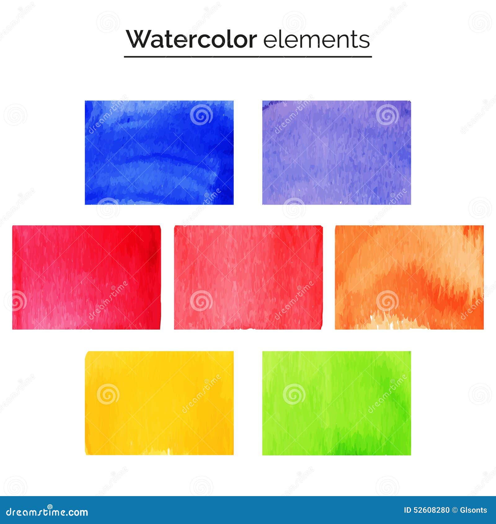 Multicolored Watercolor Design Elements. Set Isolated Watercolor Paint ...