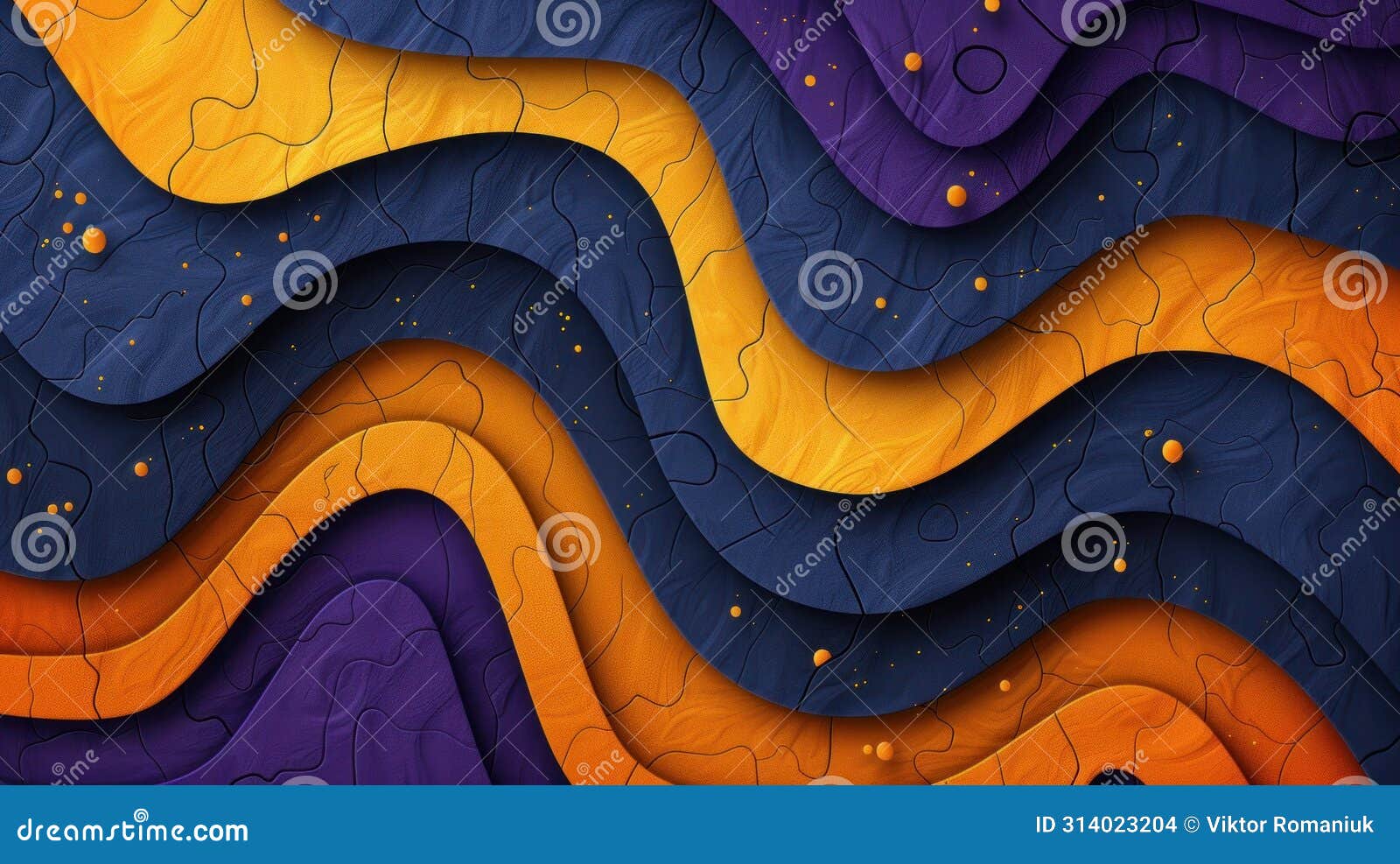 Multicolored Wavy Lines Intersecting with Bubbles in Abstract Painting ...