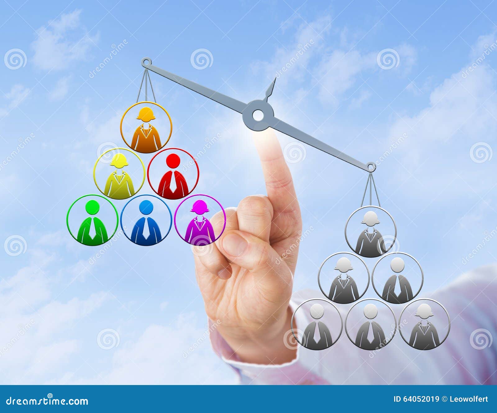 Multicolored Work Team Lifted Up on a Balance Stock Image - Image of ...