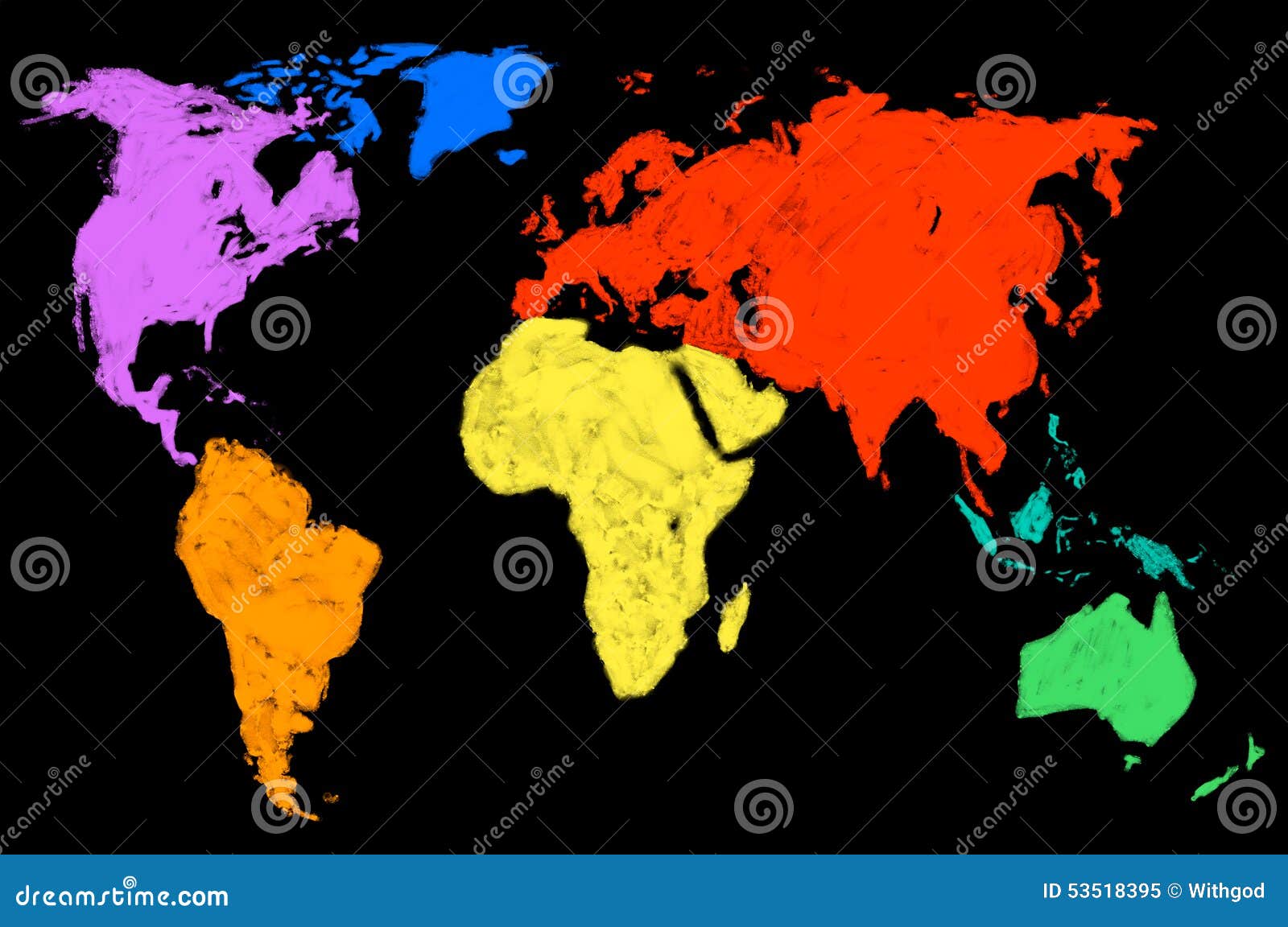 Multicolored World Map, Isolated Stock Illustration - Illustration of ...