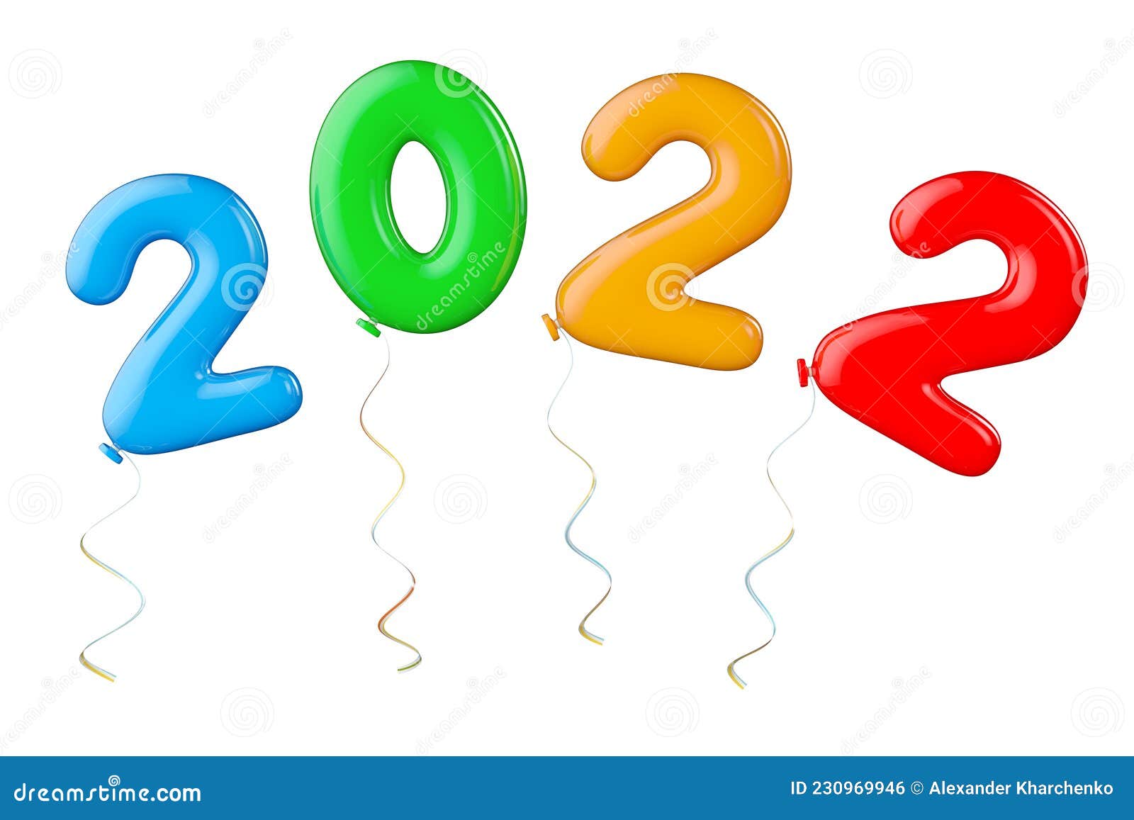 Multicolour Balloons As 2022 New Year Sign. 3d Rendering Stock ...