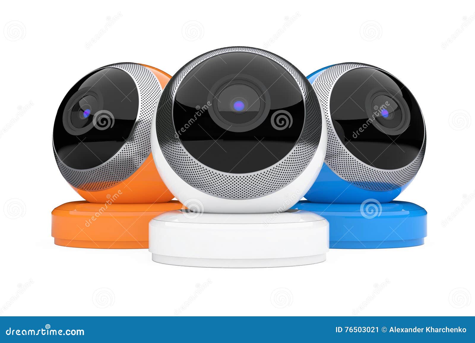 Multicolour Computer Spherical Web Cameras. 3d Rendering Stock ...