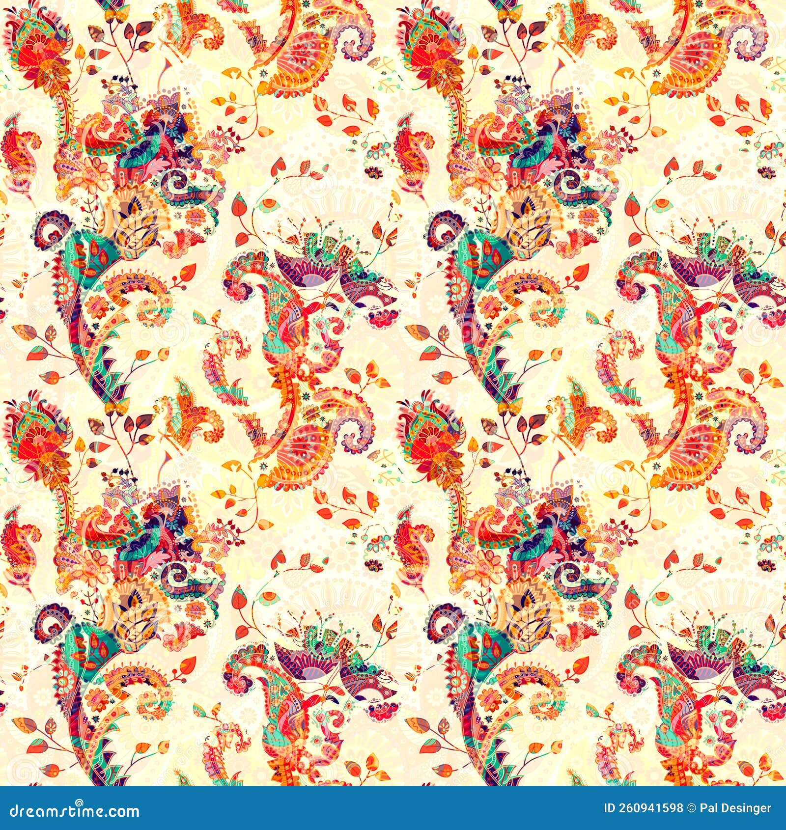 Multicolour Mango Motif Pattern Stock Illustration - Illustration of ...