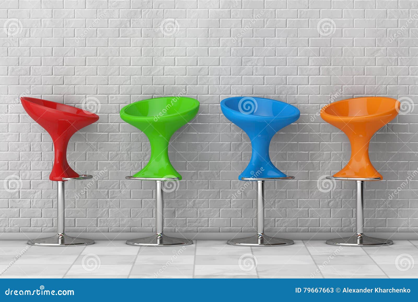 Multicolour Modern Bar Chairs. 3d Rendering Stock Illustration ...