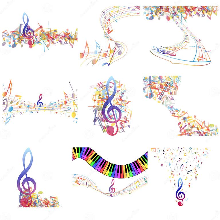 Multicolour Musical Notes Staff Set Stock Vector - Illustration of ...