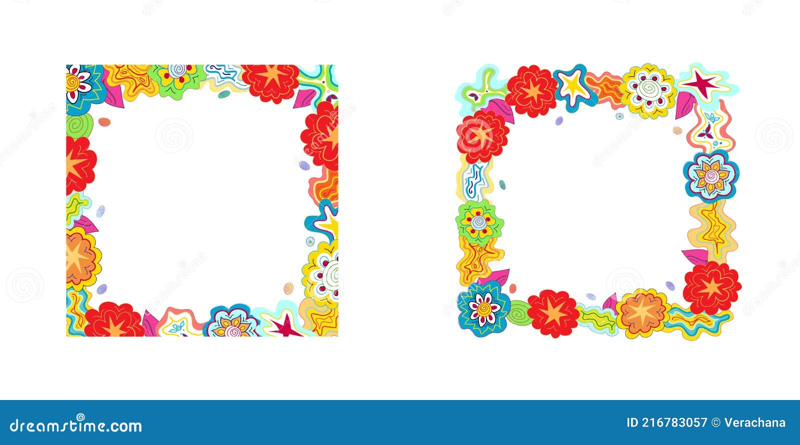 Multicolour Rectangular Doodle Frame Made of Various Shapes Stock ...