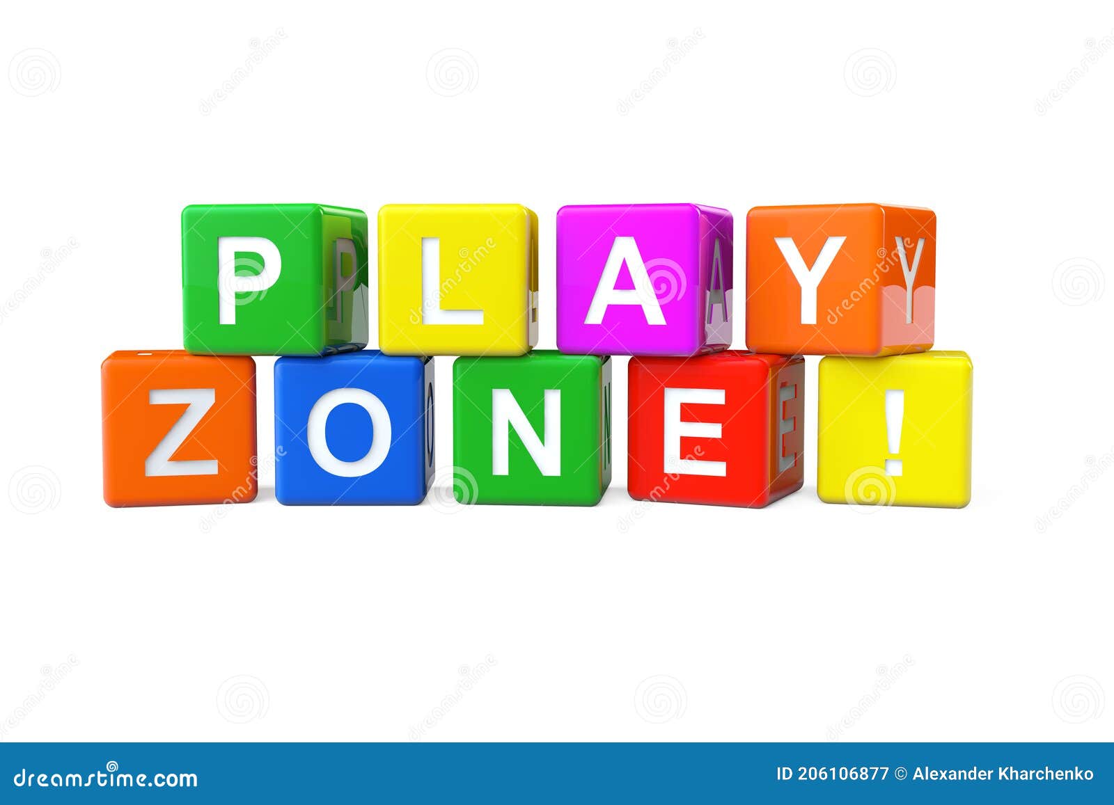 Multicoloured Alphabet Cubes with Play Zone Sign. 3d Rendering Stock ...