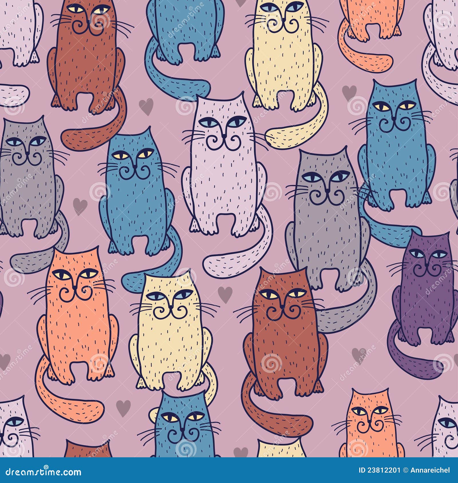 Multicoloured Cats Seamless Pattern Stock Vector - Illustration of ...