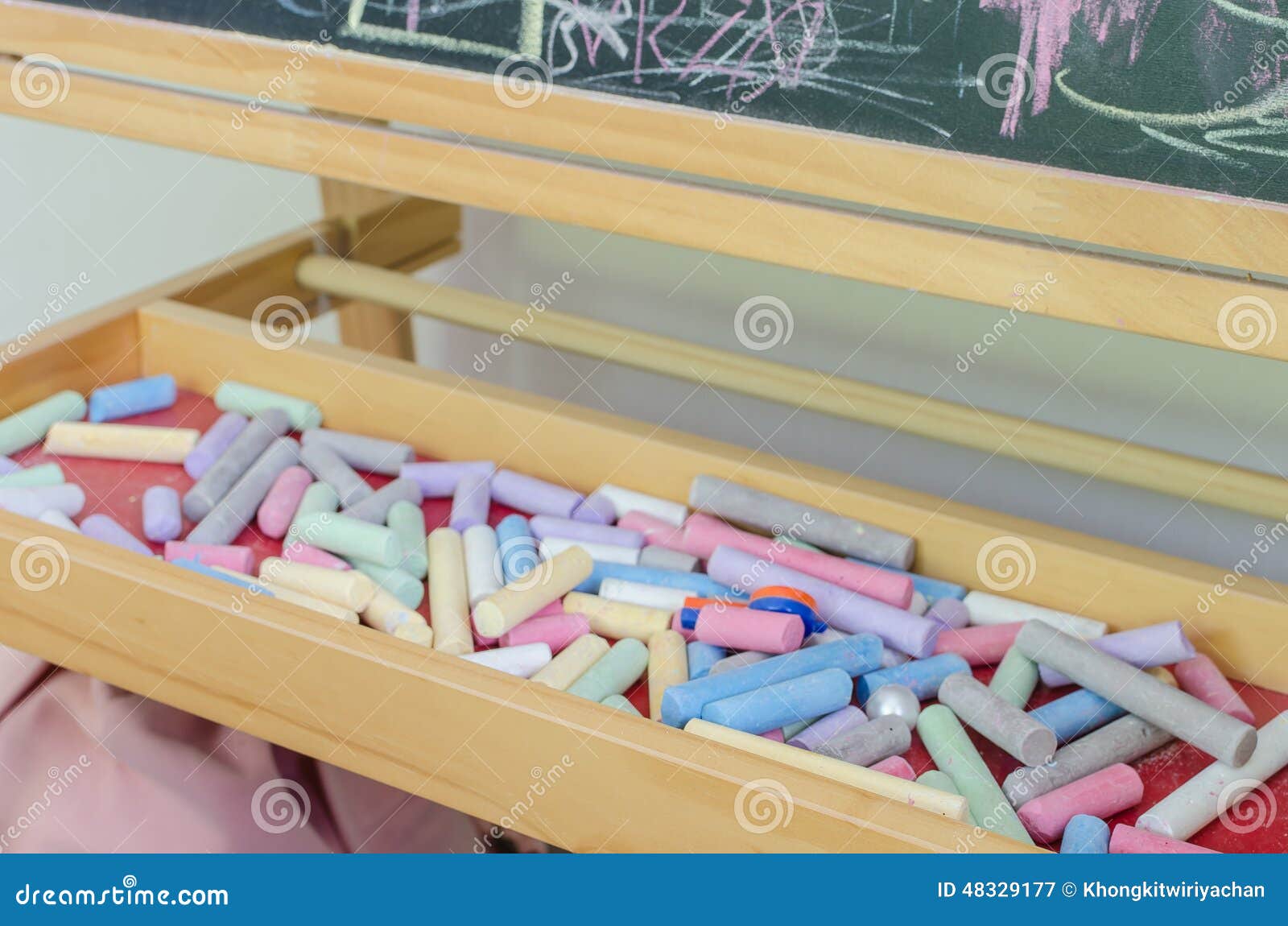 Multicoloured Chalk in Tray Stock Image - Image of board, tray: 48329177