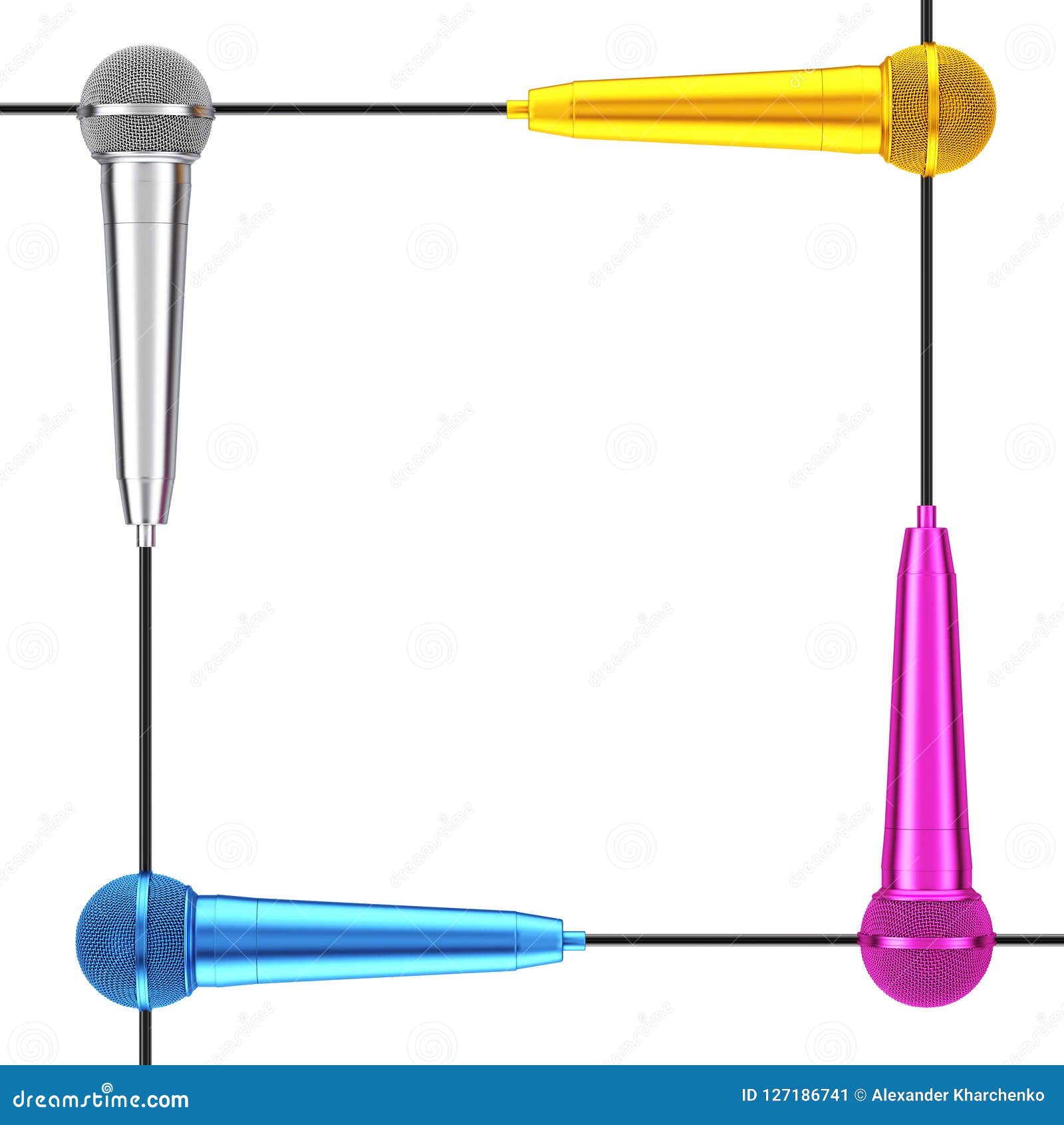 Multicoloured Microphones As Frame with Blank Space for Your Design. 3d ...