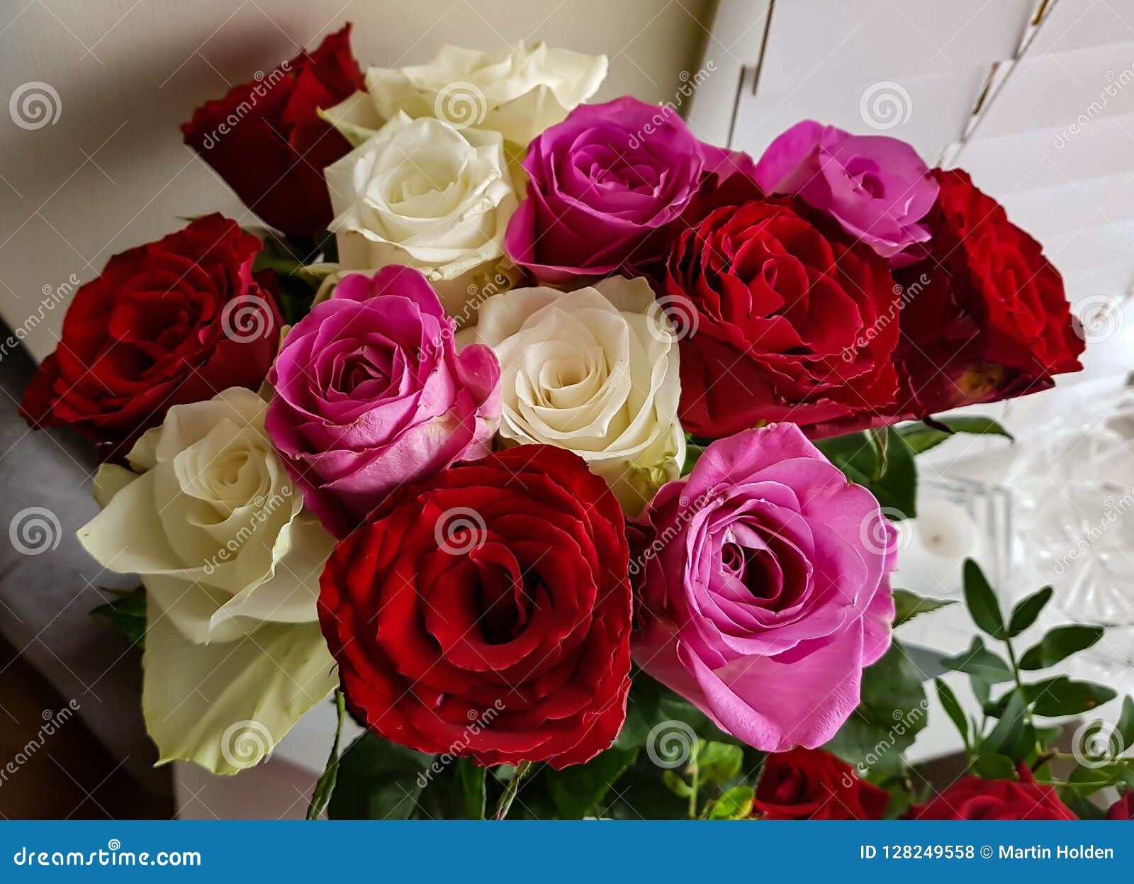 Multicoloured Roses in a Vase Stock Photo - Image of stems, roses ...