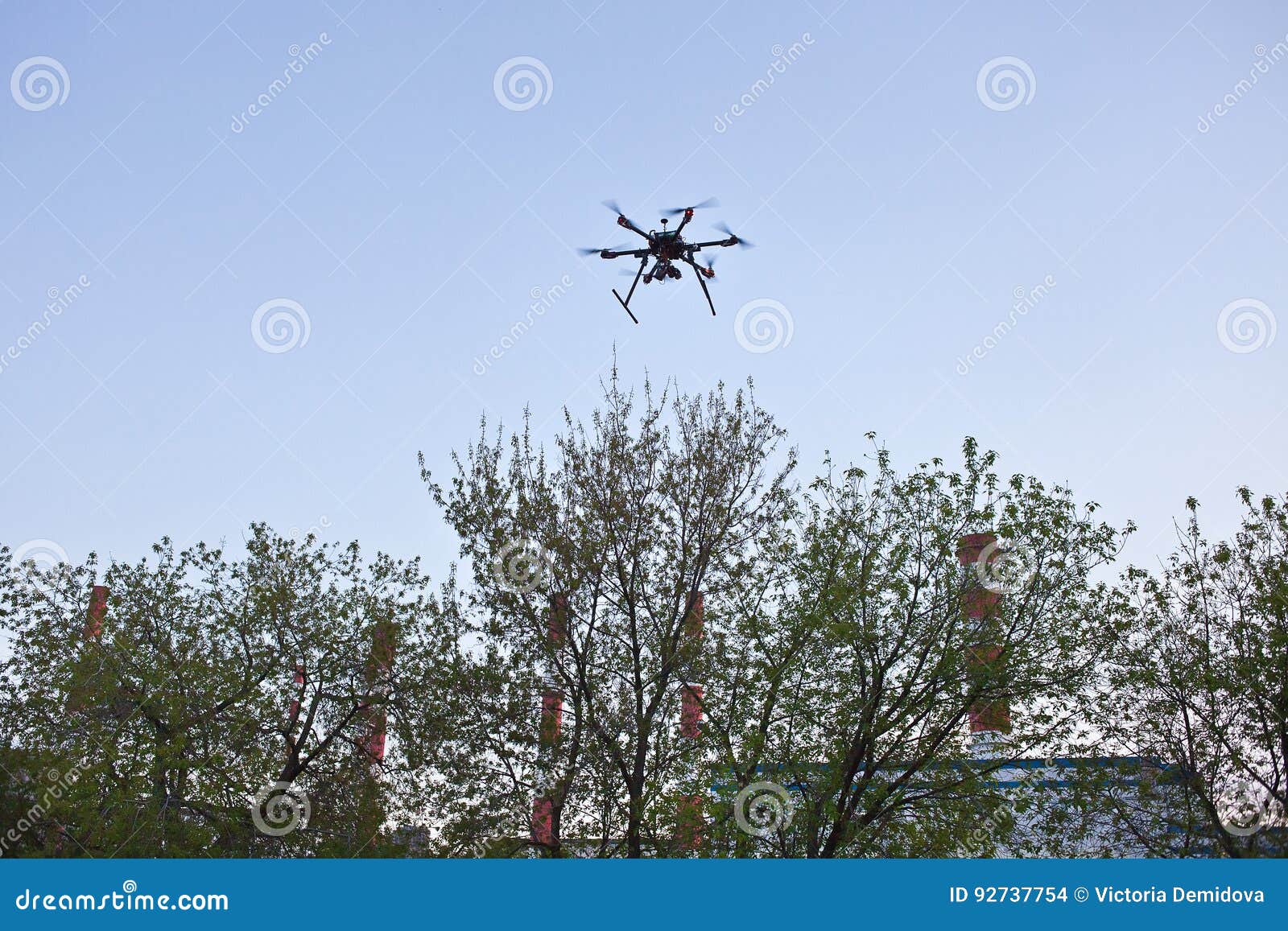 Multicopter is Flying in Blue Sky Stock Photo - Image of digital, movie ...
