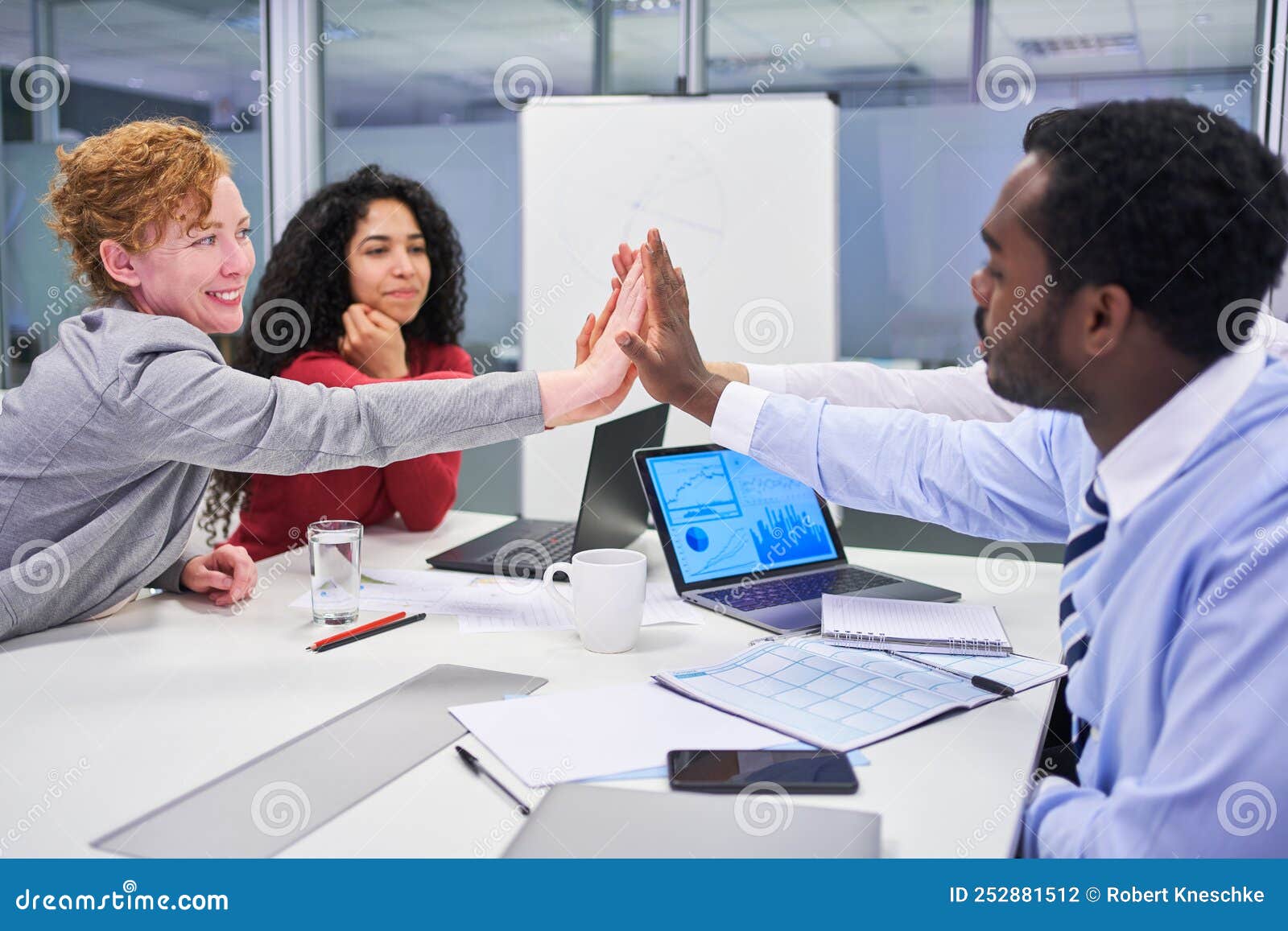 Multicultural Business Startup Team at the High Five Stock Photo ...