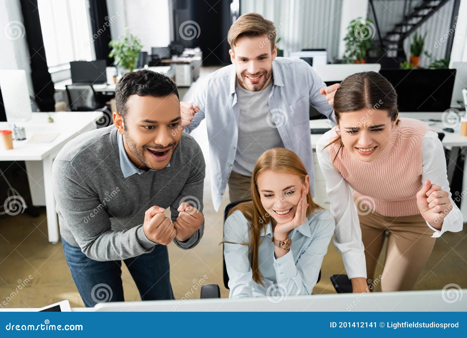 Multicultural Businesspeople Looking at Computer on Stock Image - Image ...