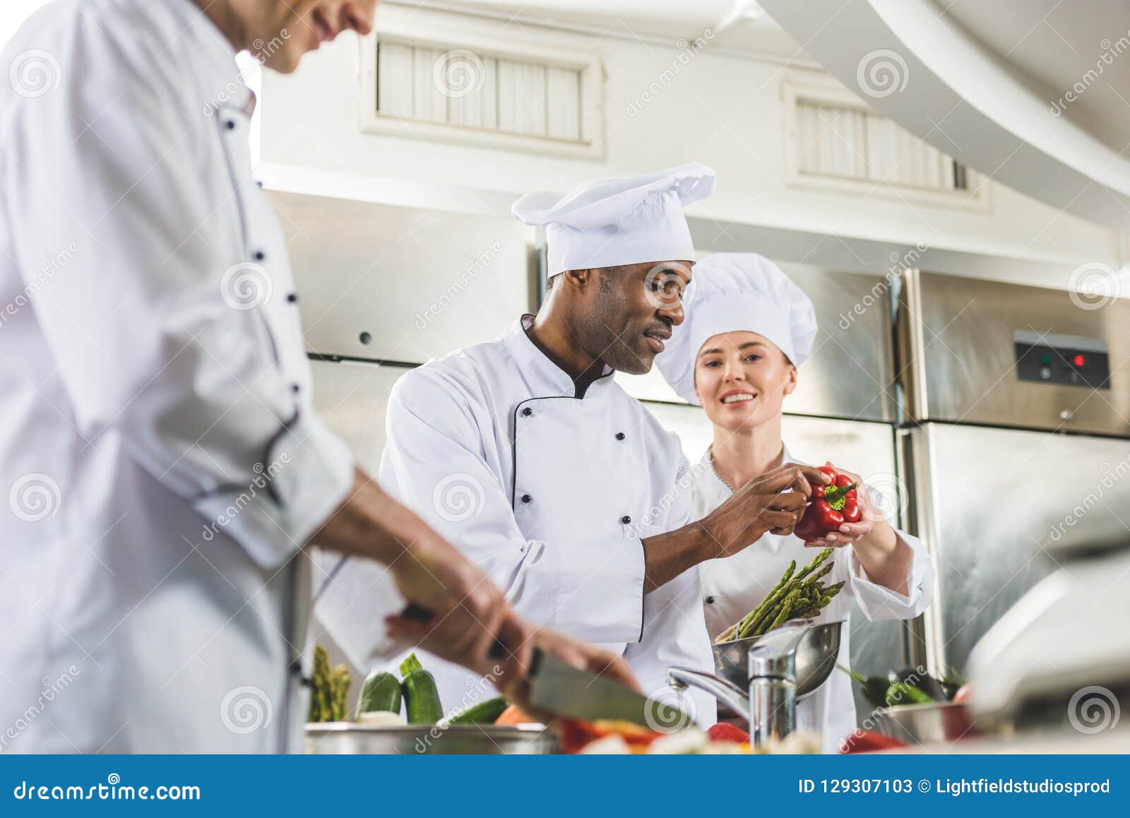Multicultural Chefs Preparing Ripe Vegetables Stock Image - Image of ...