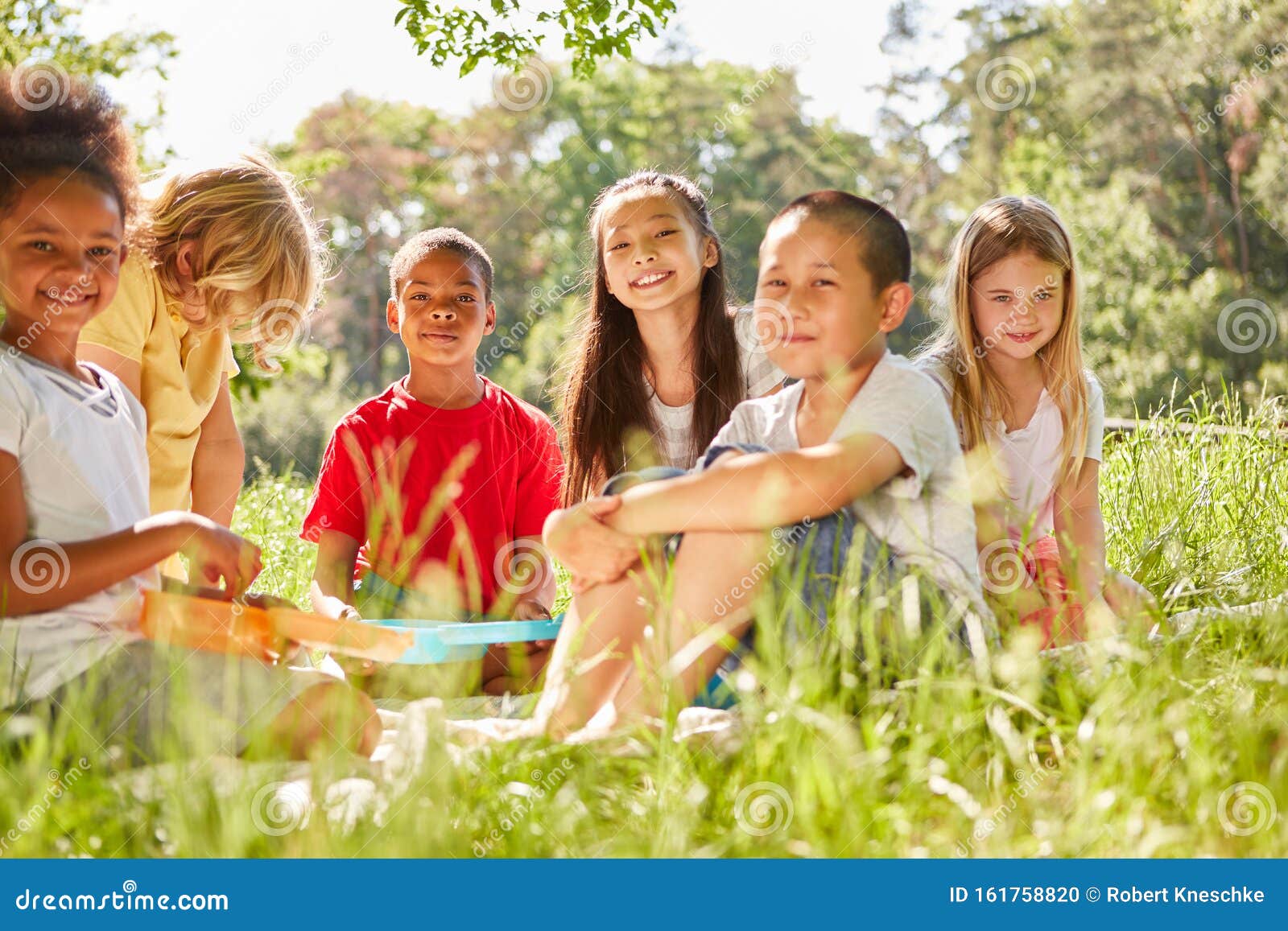 Multicultural Children Group at a Picnic Stock Photo - Image of nature ...
