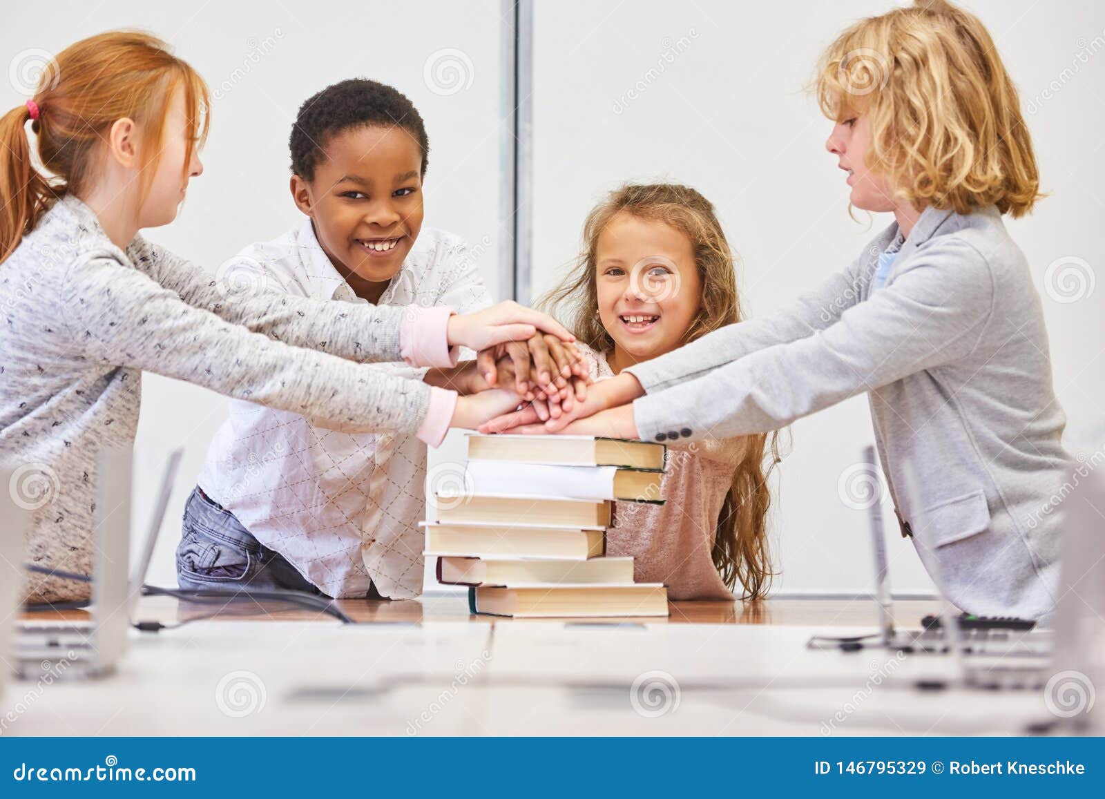 Multicultural Children Group Stacks Hands Stock Image - Image of pupil ...