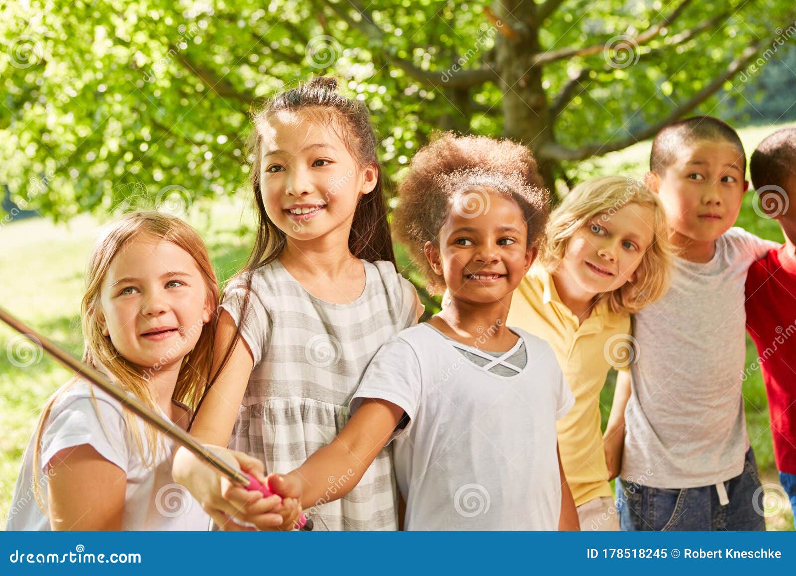 Multicultural Children in the Park Take a Selfie Stock Image - Image of ...