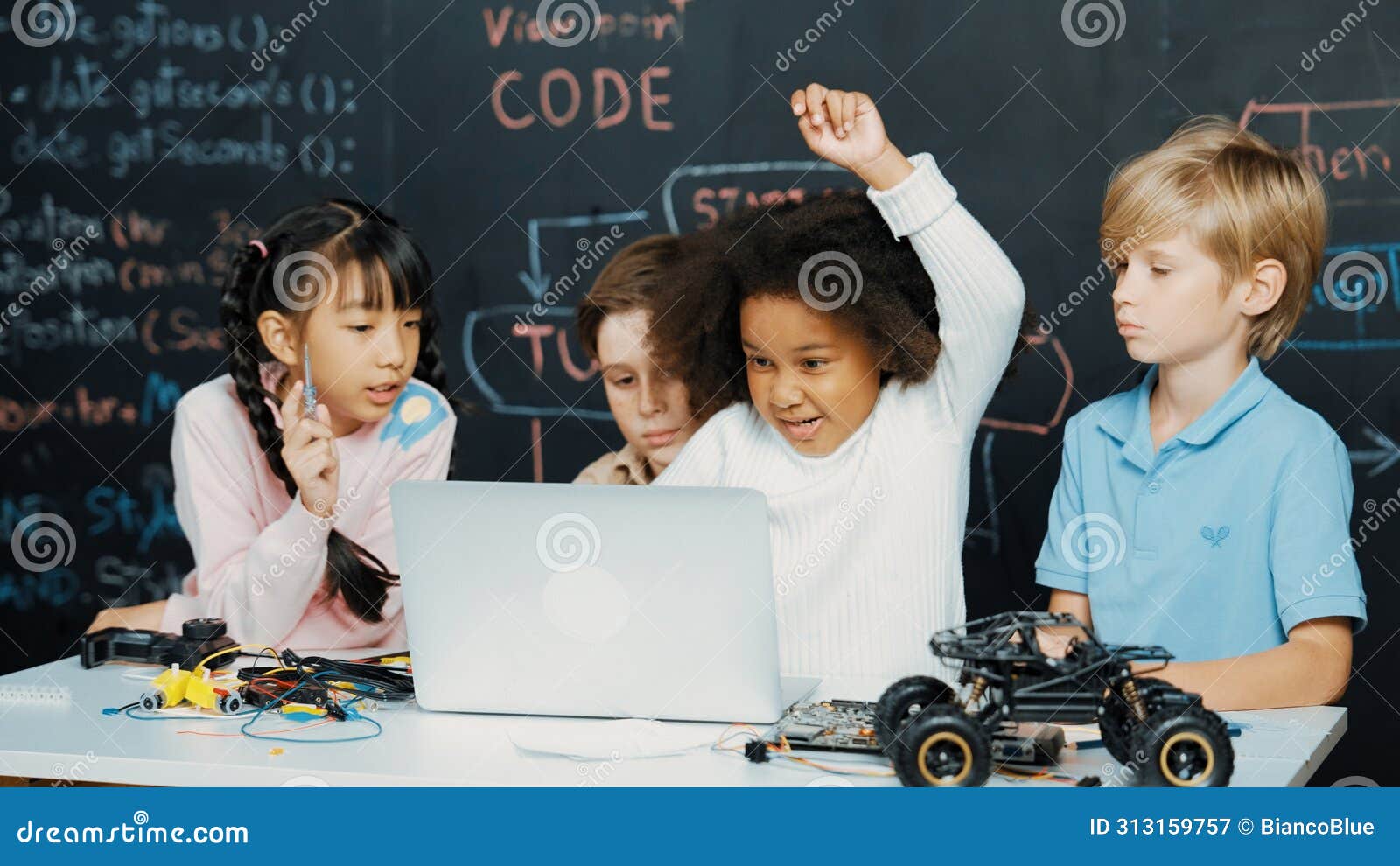 Multicultural Children Using Laptop Programing Engineering Code ...
