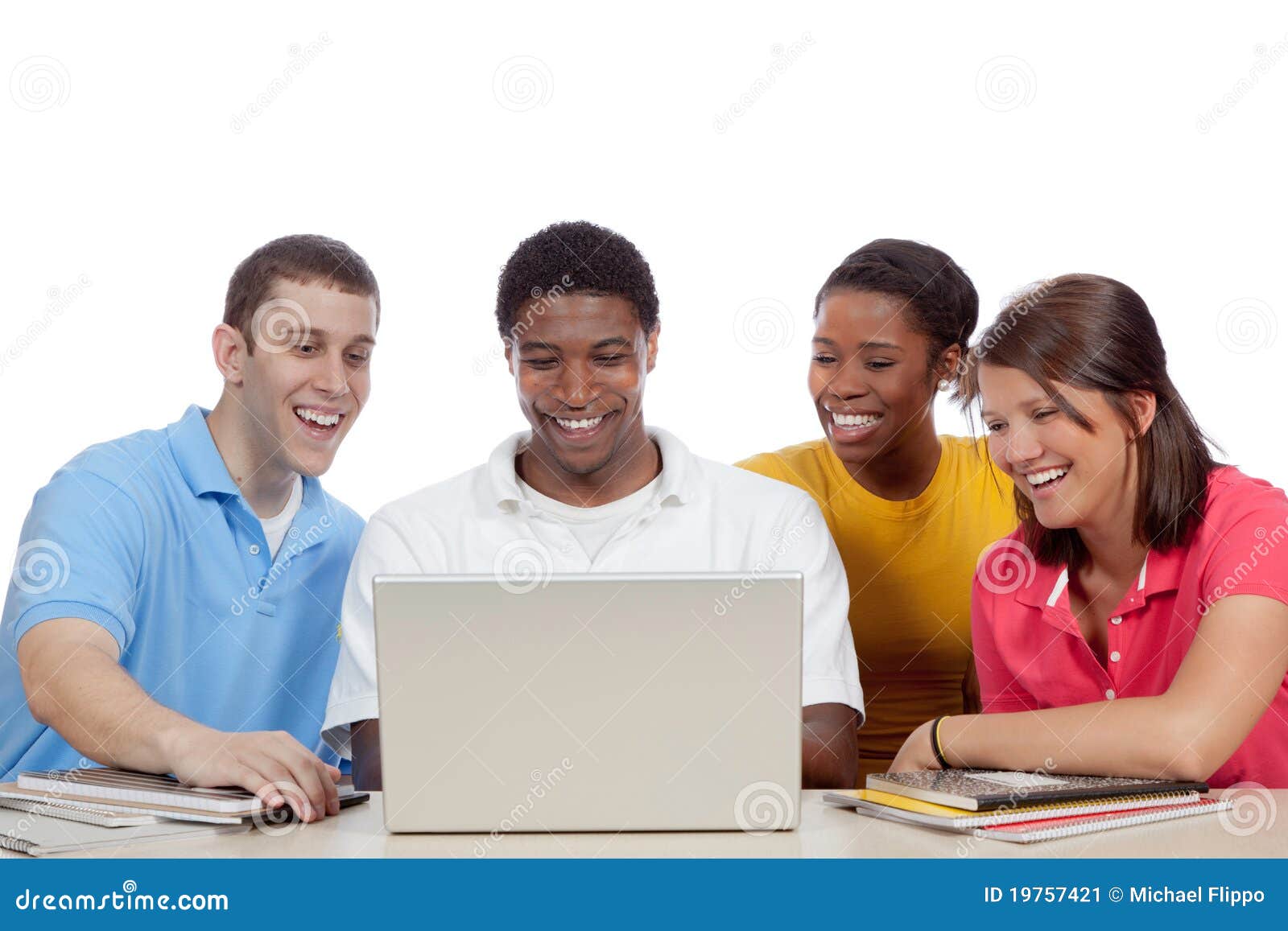 Multicultural College Students Around a Computer Stock Image - Image of ...