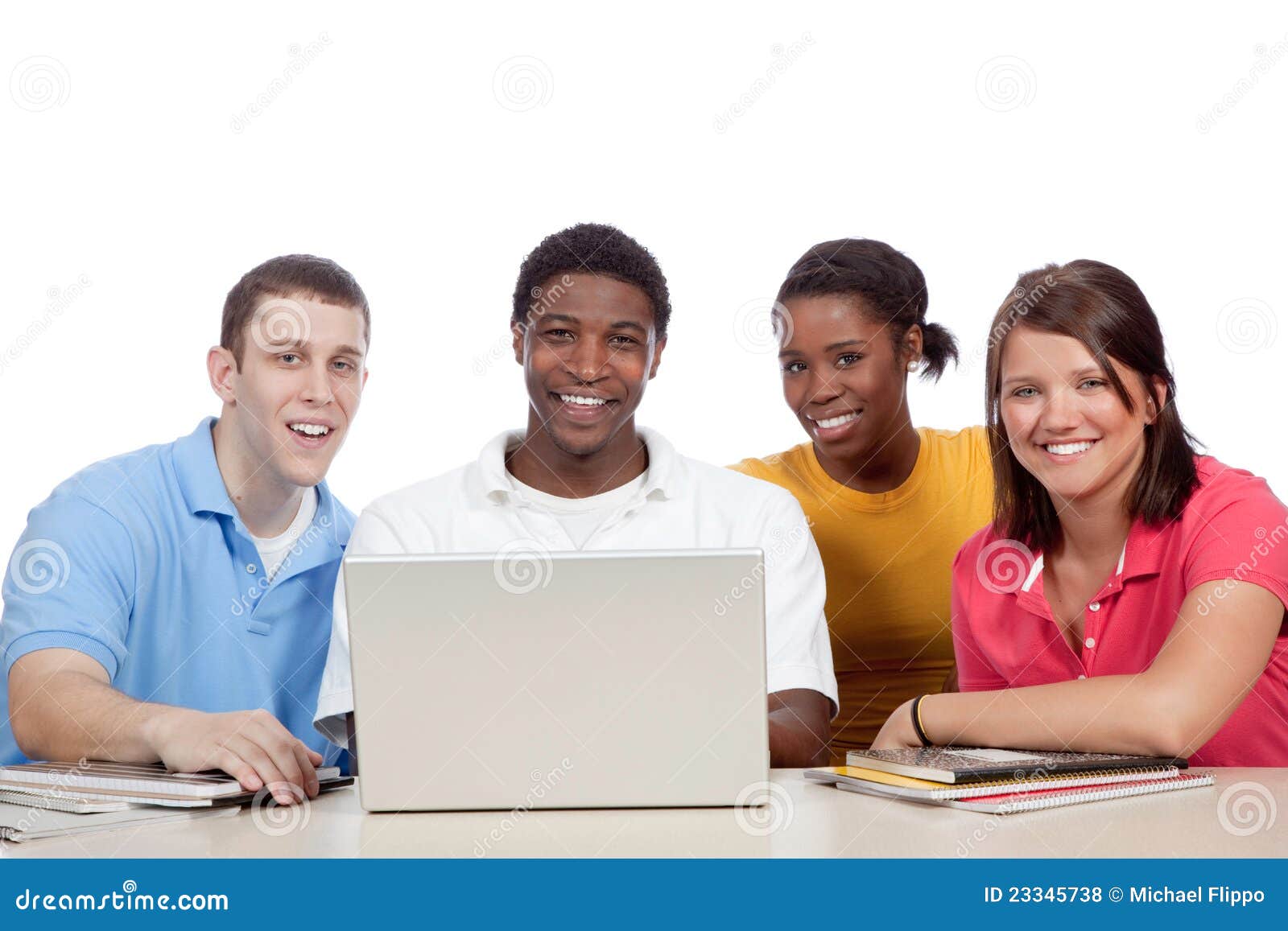 Multicultural College Students Around a Computer Stock Photo - Image of ...