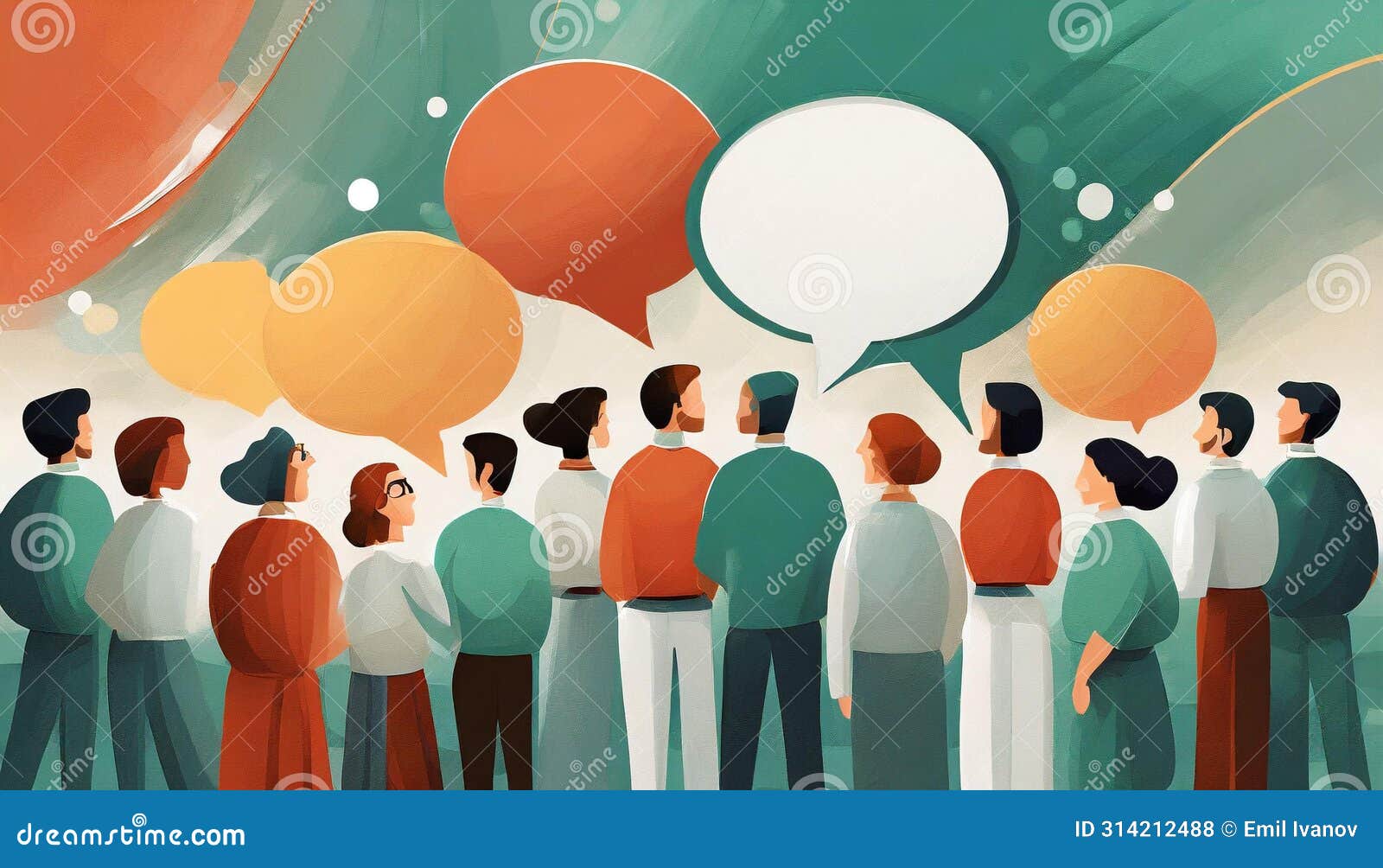 Multicultural Crowd Interacting with Colorful Speech Bubbles in an ...