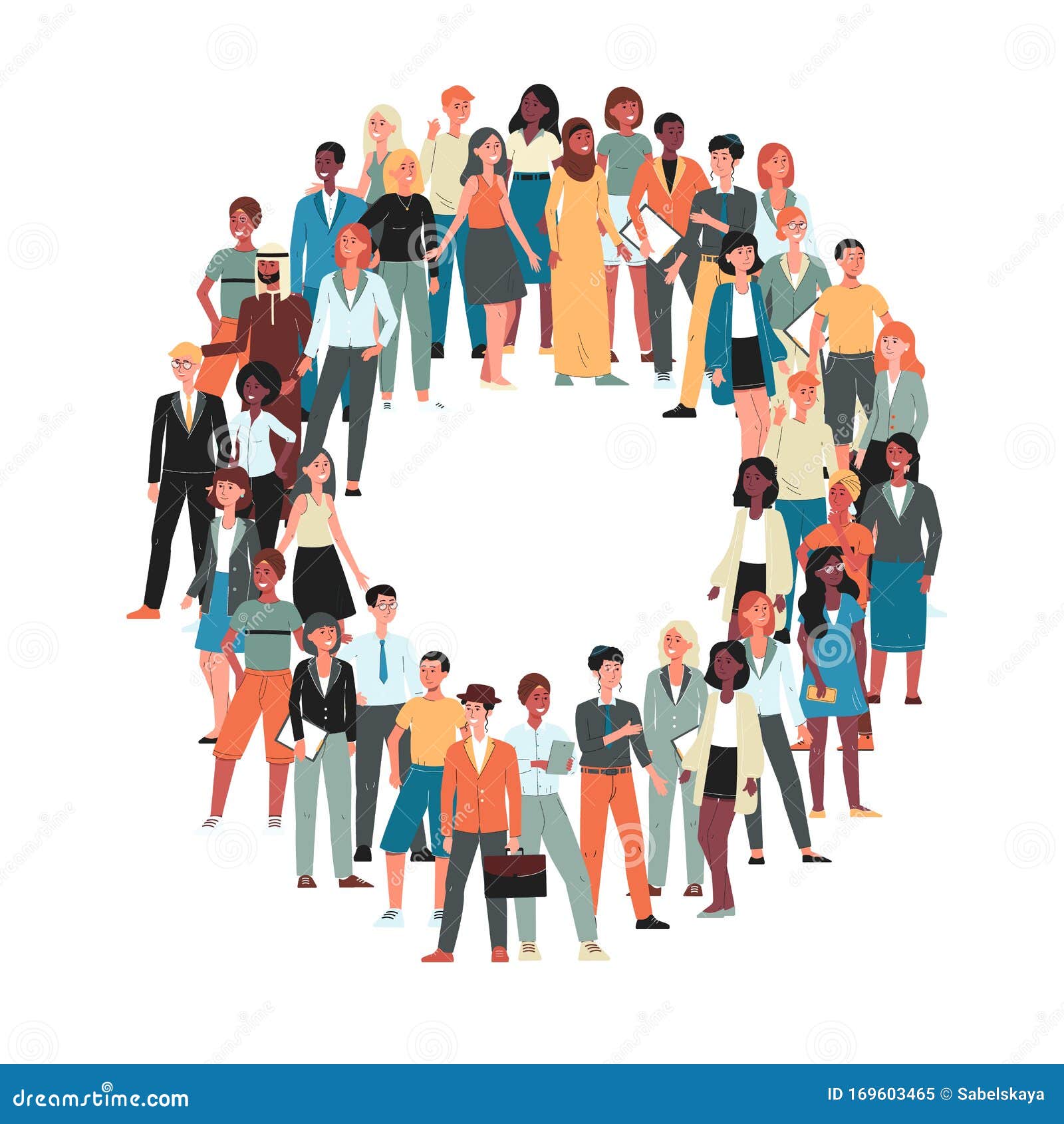 Multicultural Crowd of People Cartoon Characters Flat Vector ...