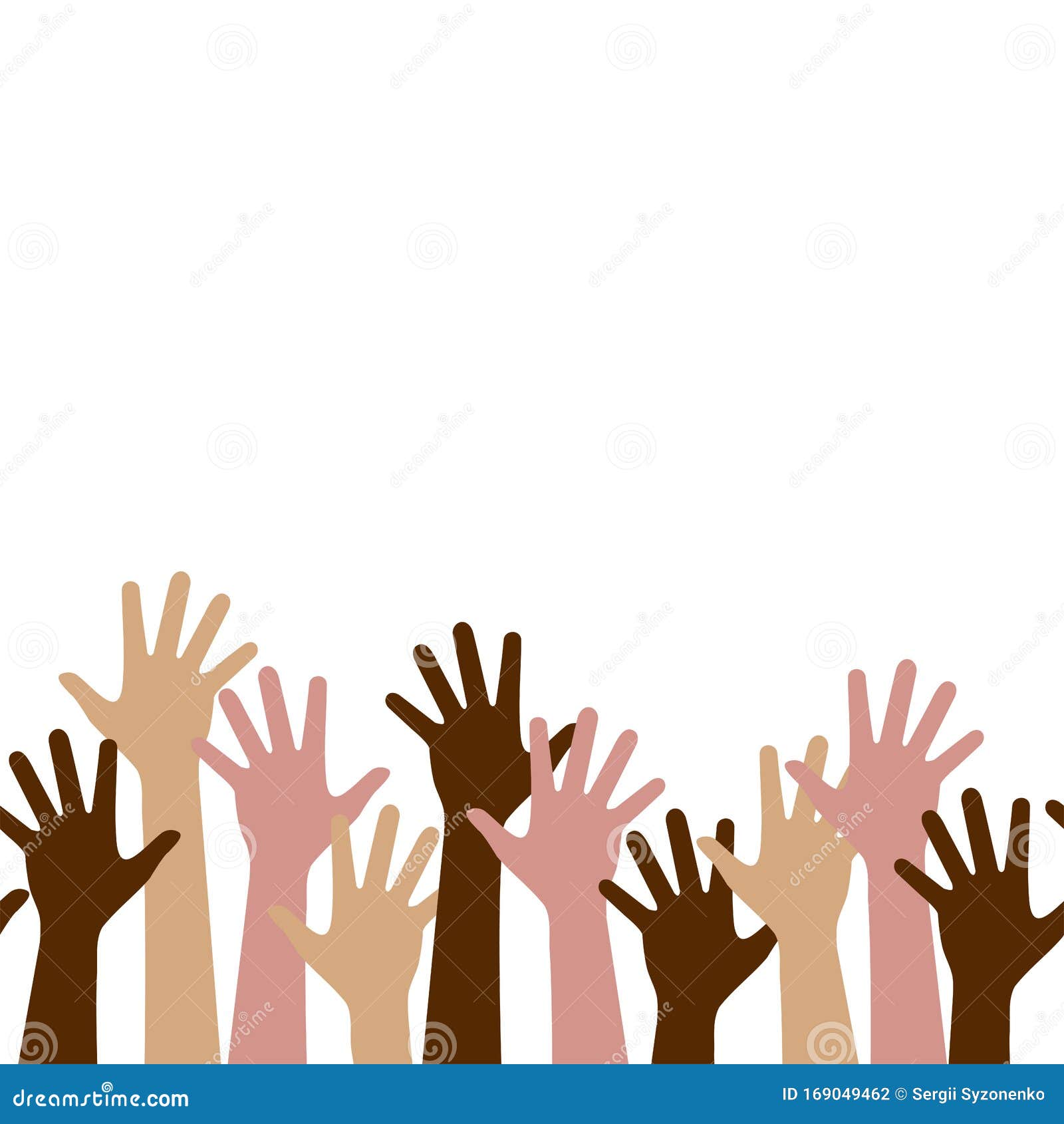 Multicultural Crowd of People with Hands Up, Teamwork of Multinational ...