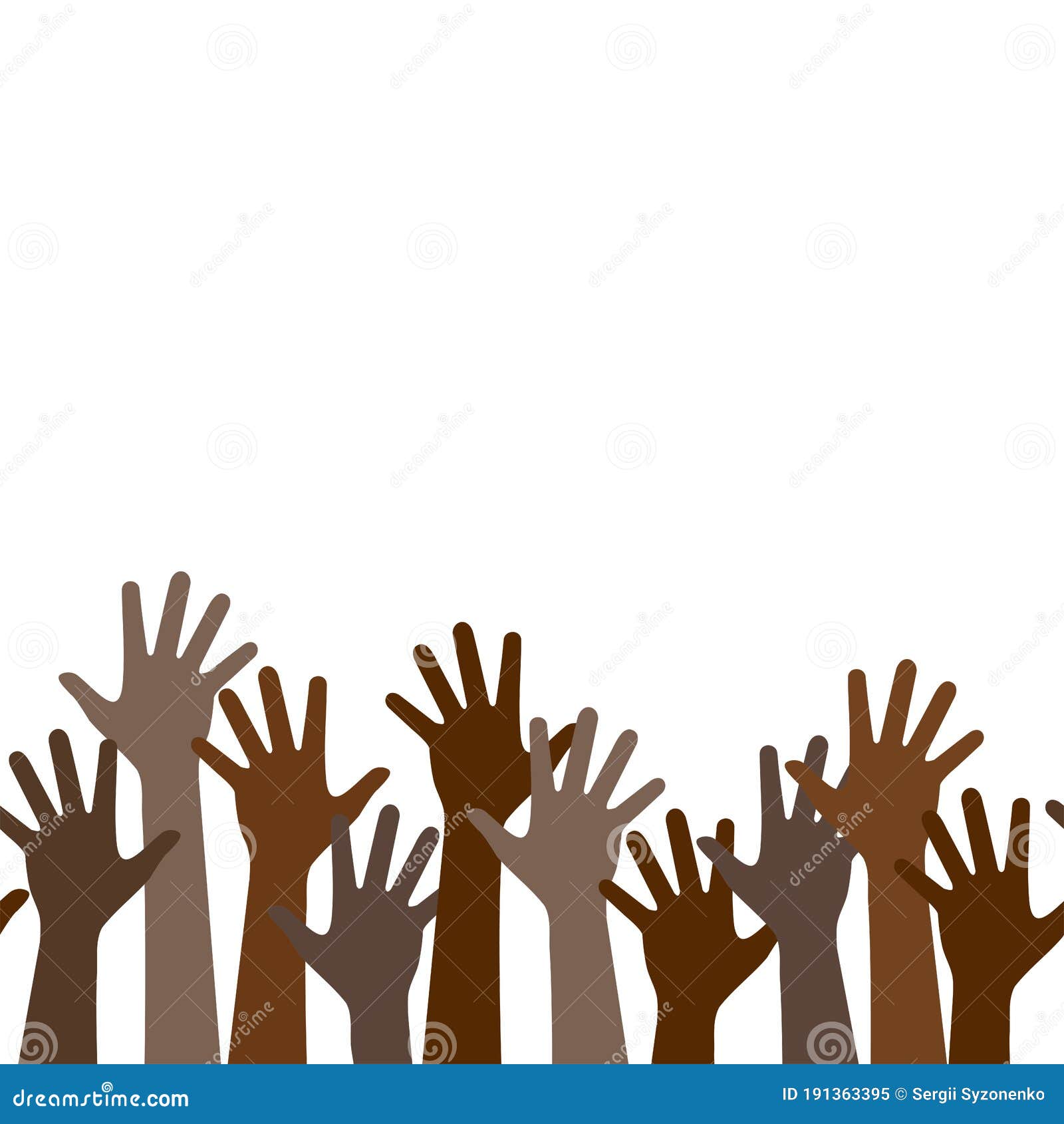 Multicultural Crowd Of People With Hands Up, Teamwork Of Multinational ...