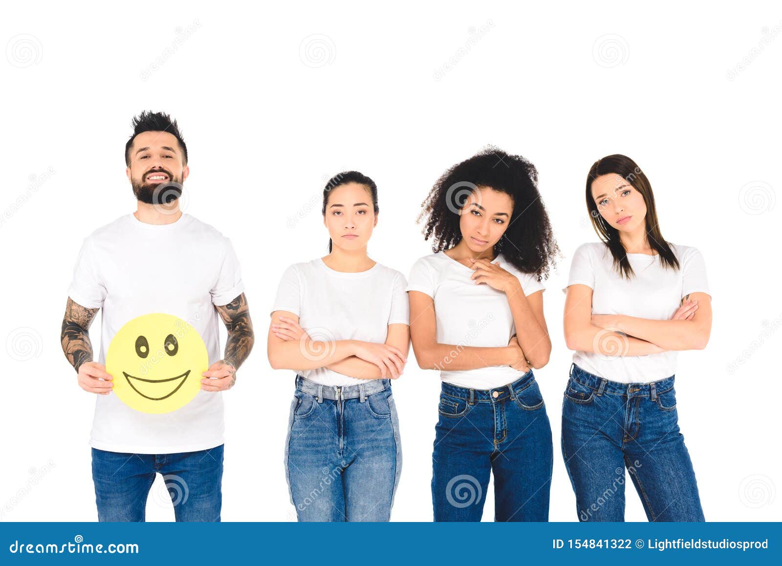 Multicultural Friends with Different Facial Expressions Looking at ...