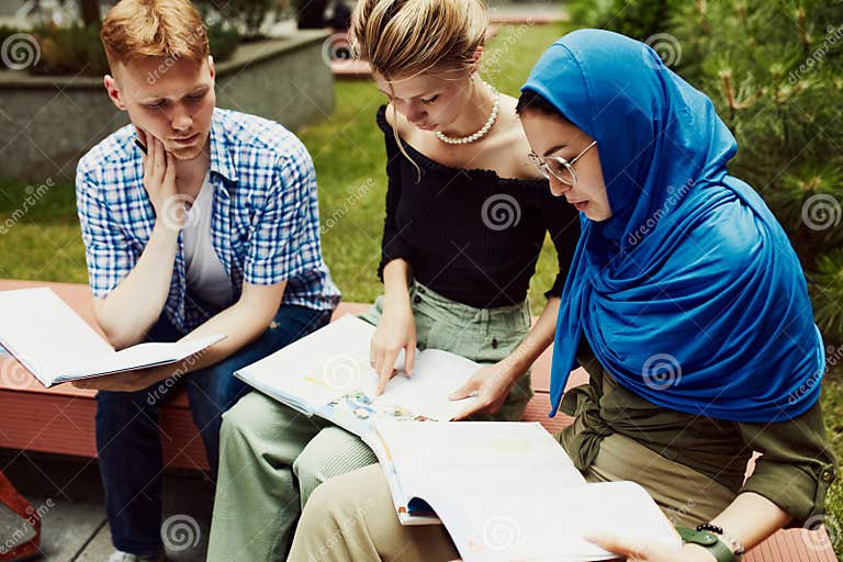 Multicultural Friends Discussing Coursework, Working on Project, Doing ...