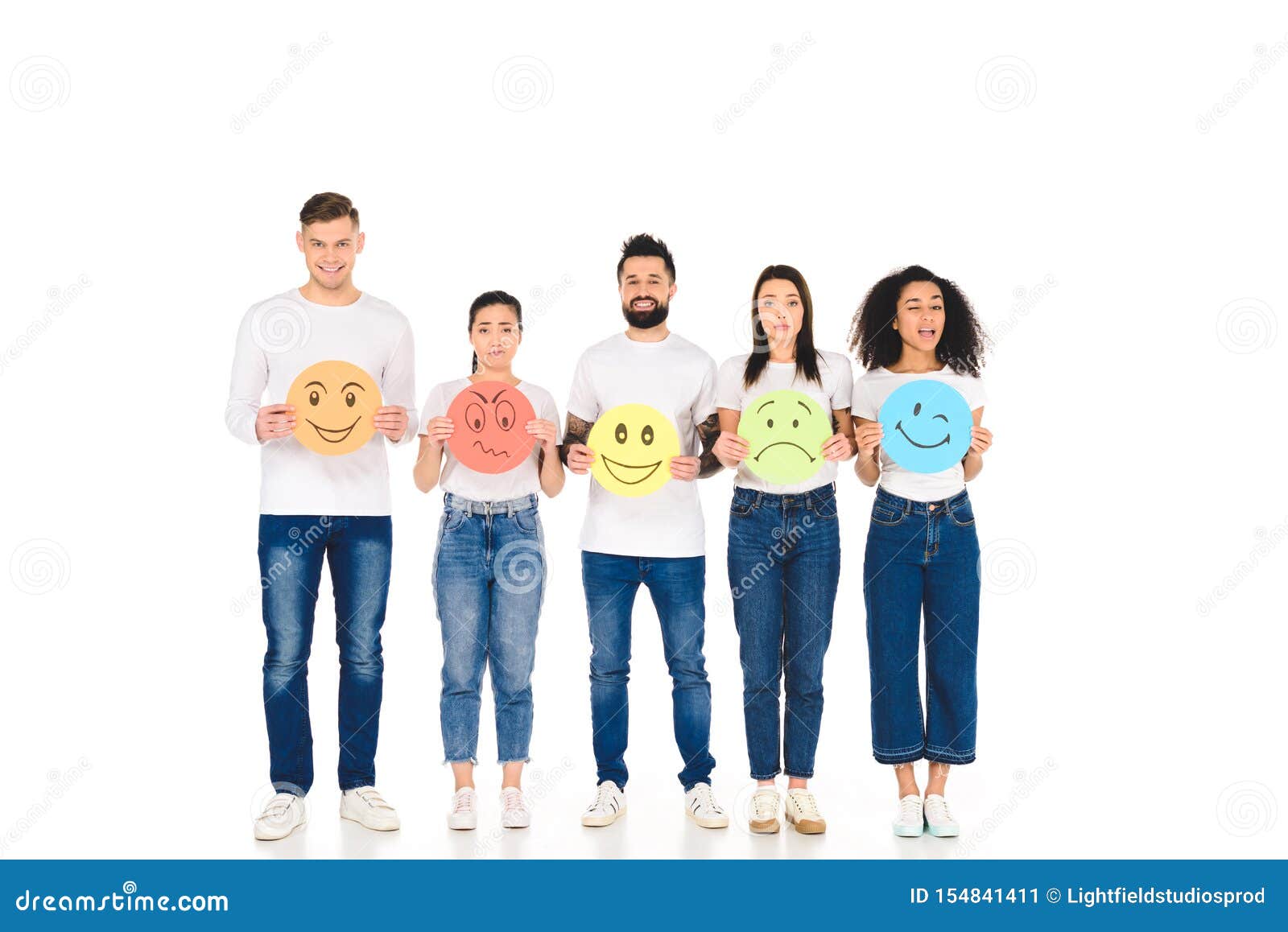 Multicultural Friends Holding Different Multicolored Signs with Face ...