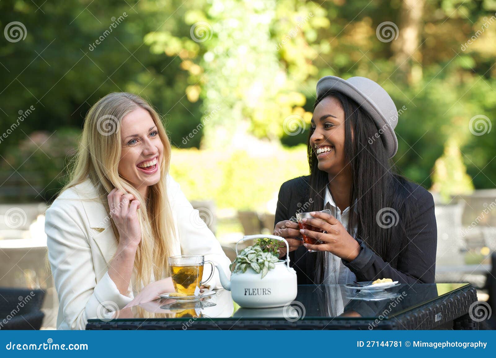 Multicultural Friends Laughing and Drinking Tea Stock Image - Image of ...