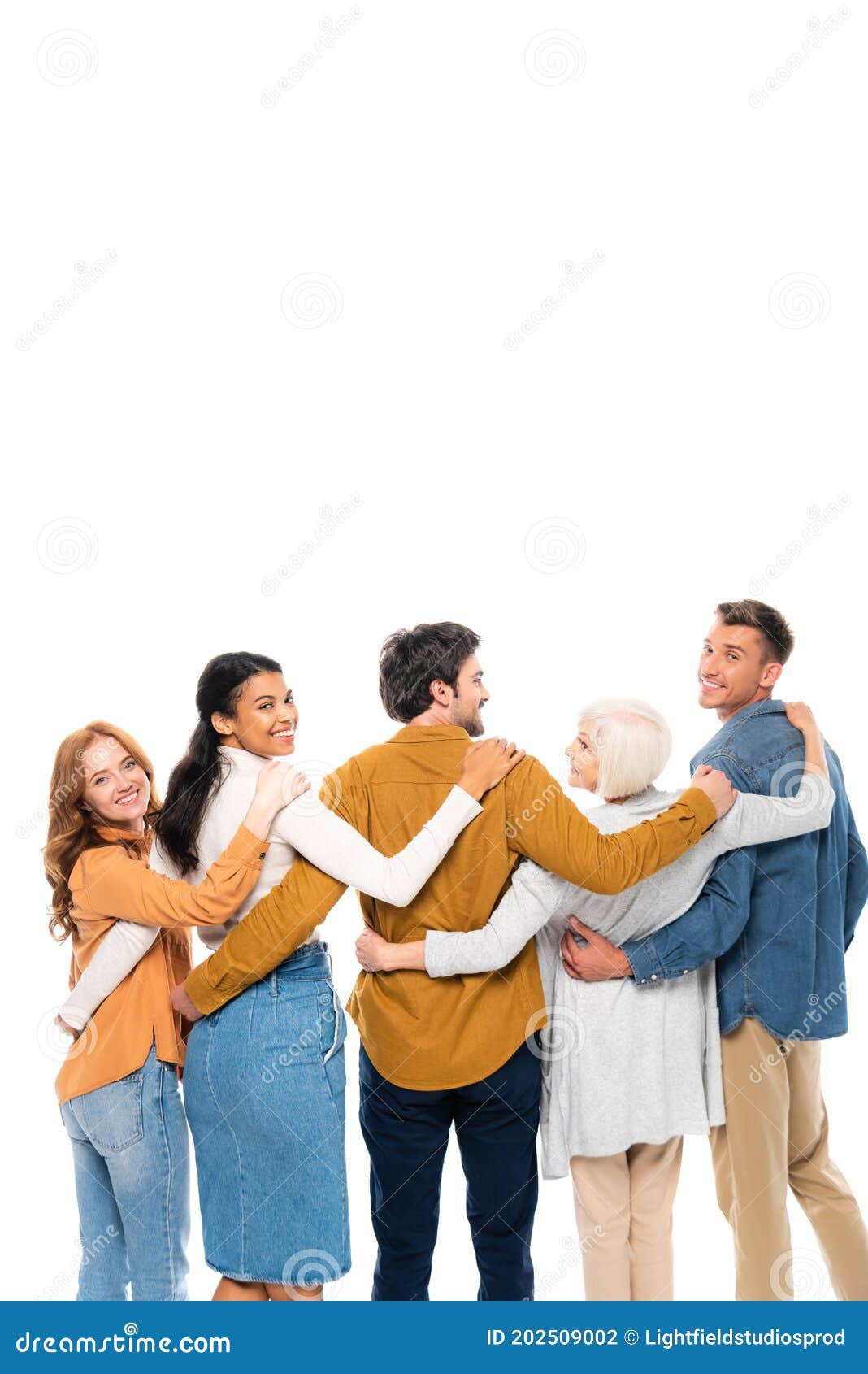Multicultural Friends Smiling while Hugging Each Stock Photo - Image of ...