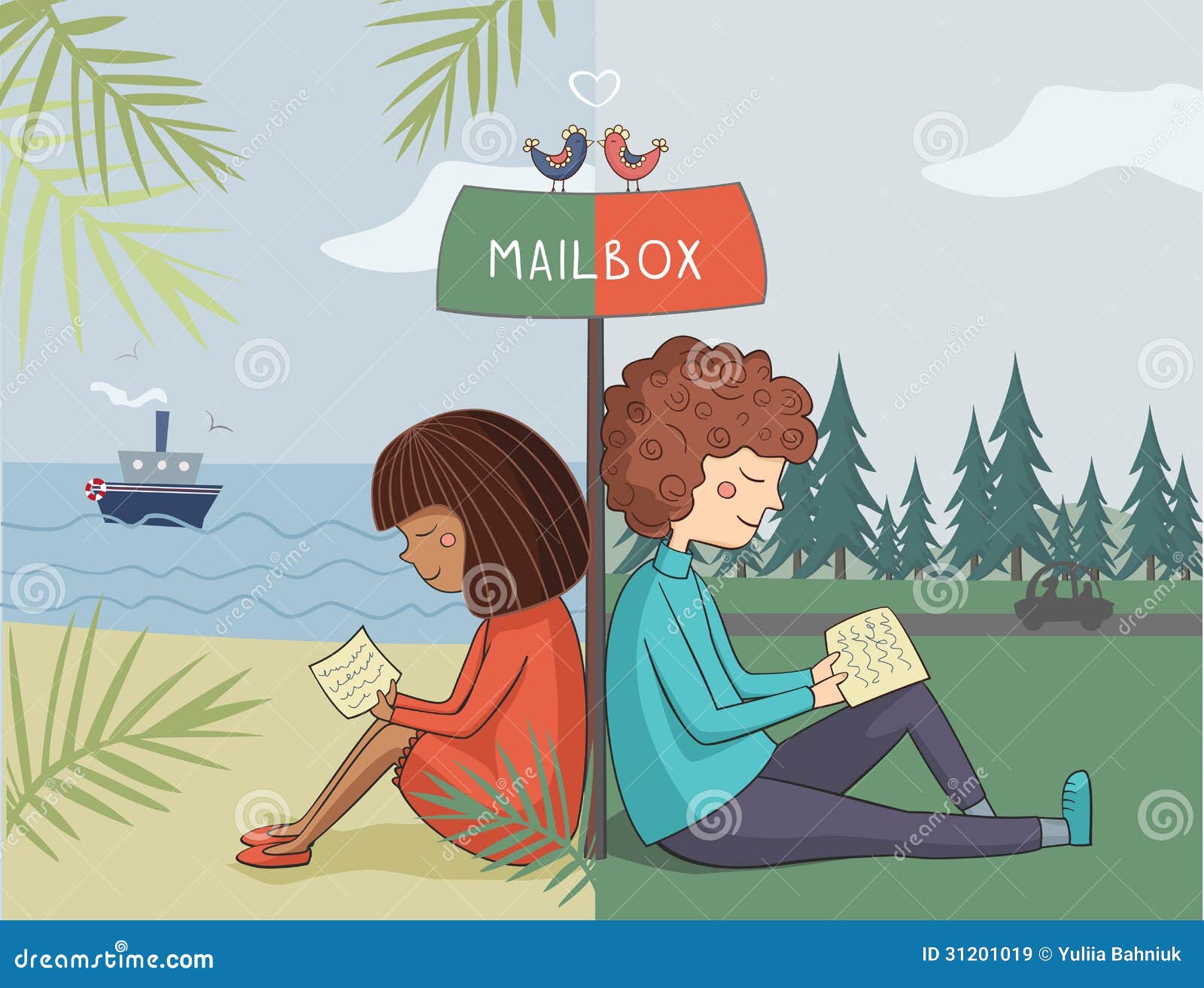 Multicultural Girl and Boy Read Mail Stock Vector - Illustration of ...