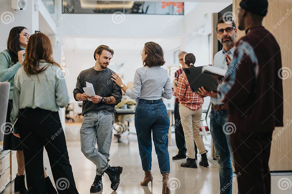 Multicultural Group of Colleagues Casually Interacting in an Open-plan ...