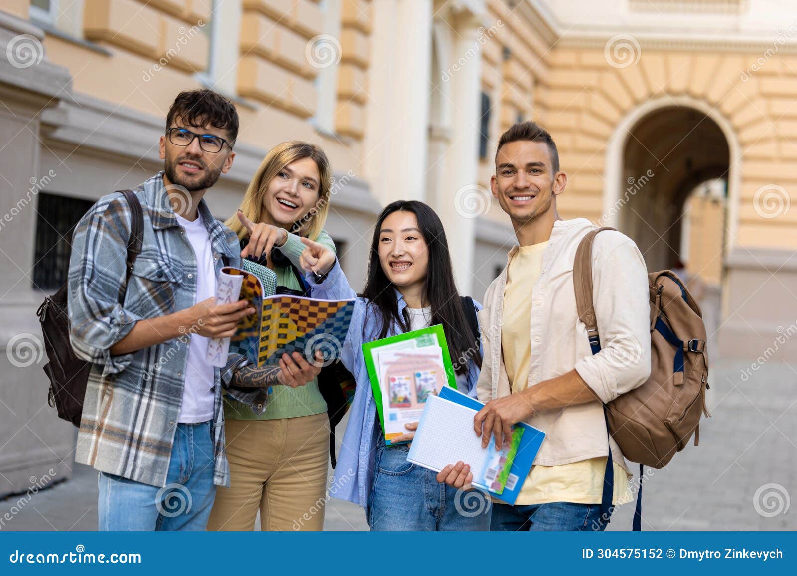 Multicultural Group of College Students or Friends Standing in Campus ...