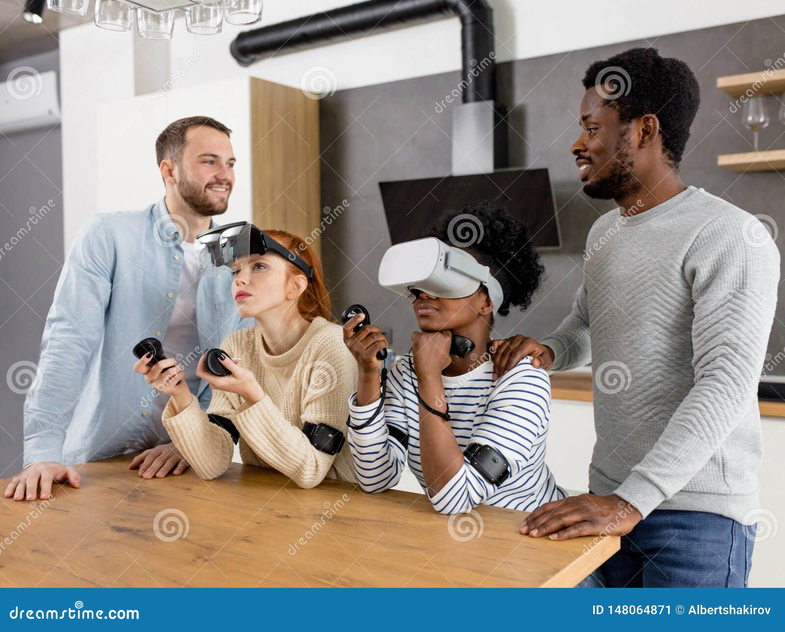 Multicultural Group of Friends Playing Games Using Virtual Reality ...
