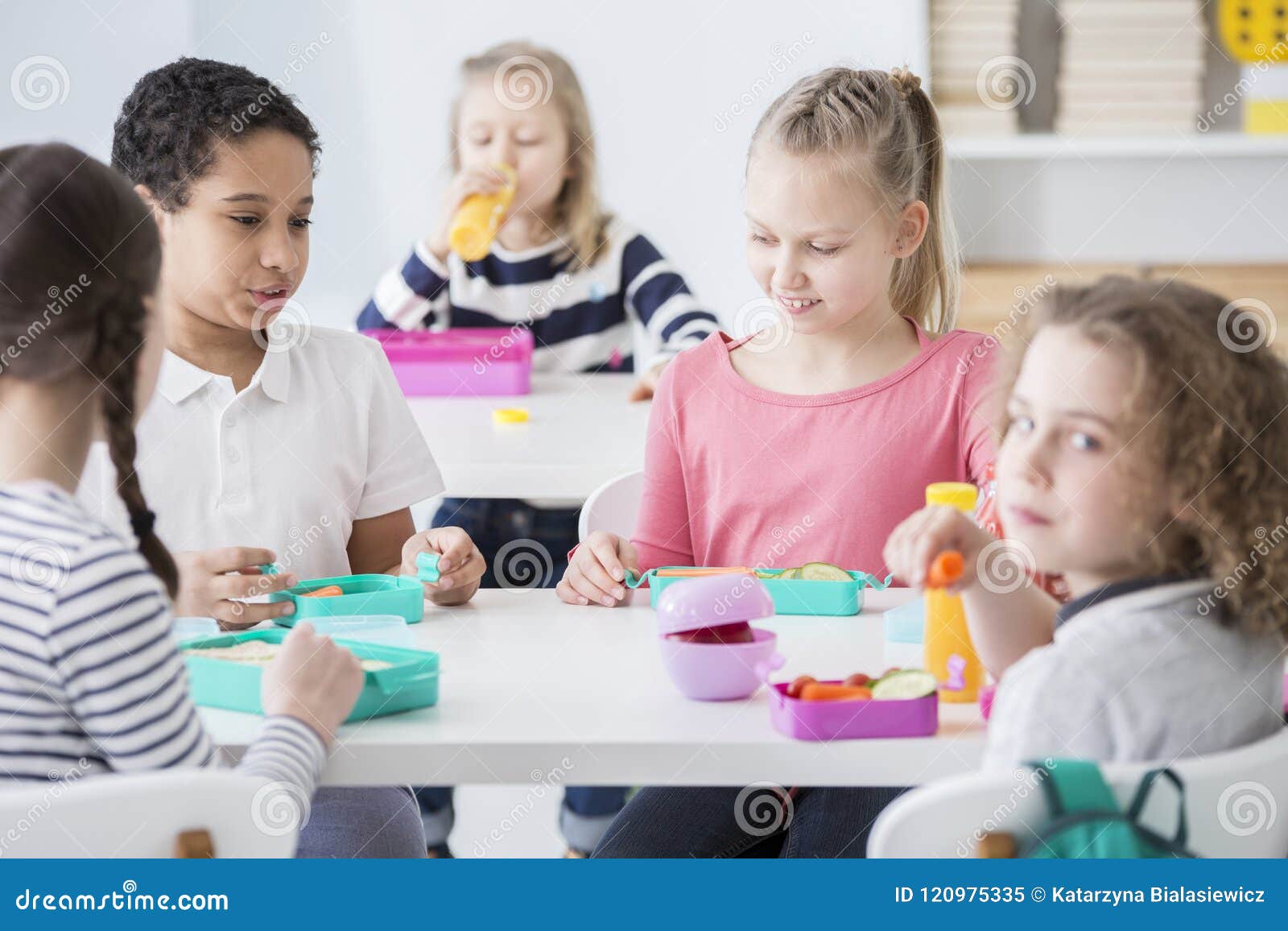 Multicultural Group of Kids Eating Lunch at School Stock Image - Image ...