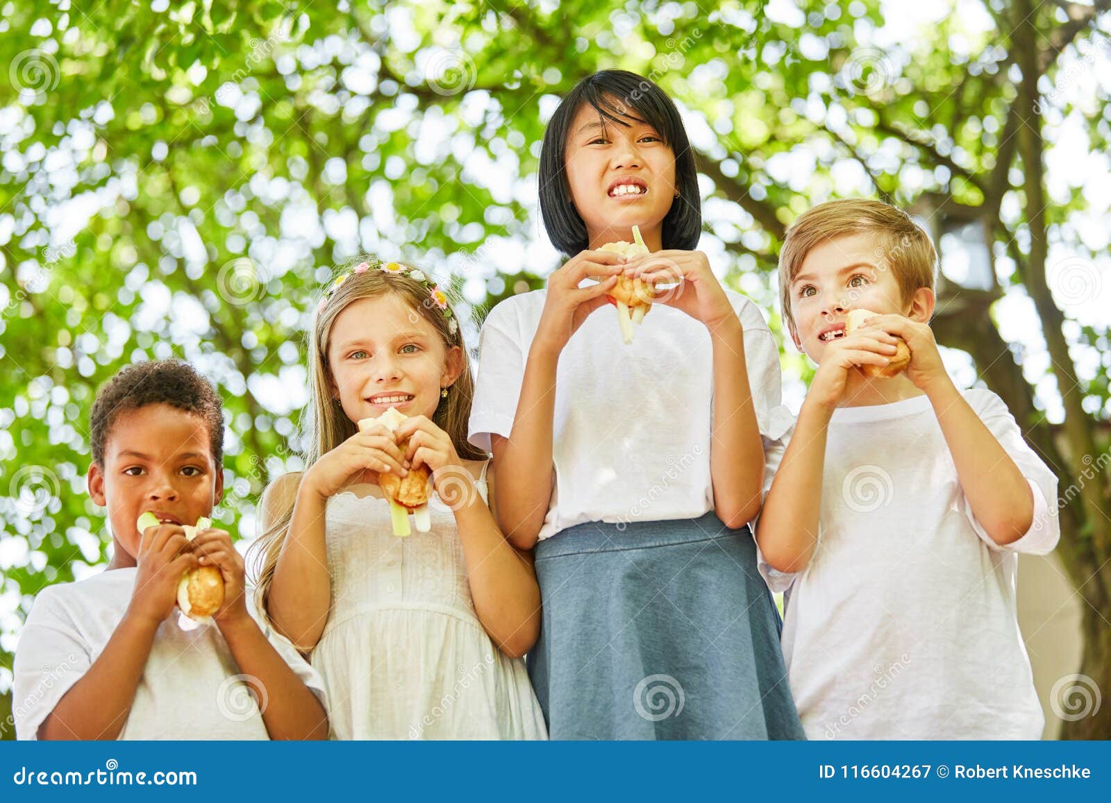 Multicultural Group of Kids is Eating Baguette Stock Image - Image of ...