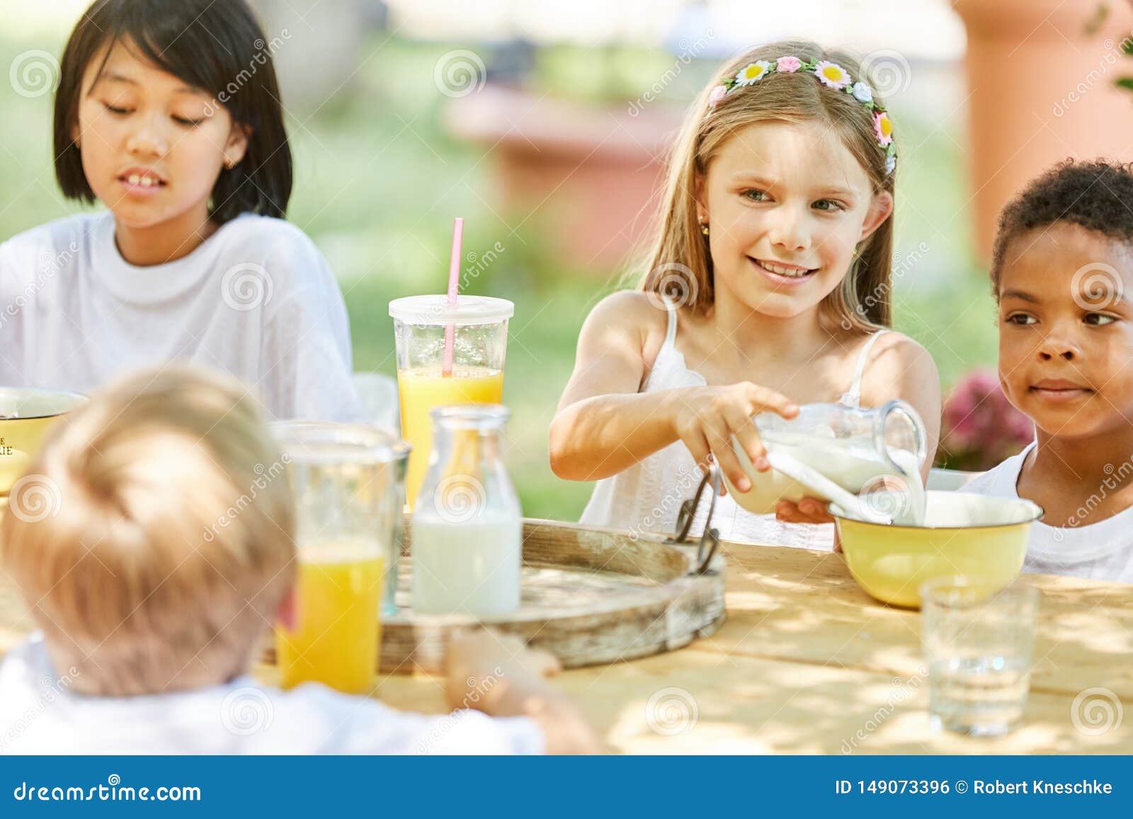 Multicultural Group of Kids Having Breakfast Stock Photo - Image of ...