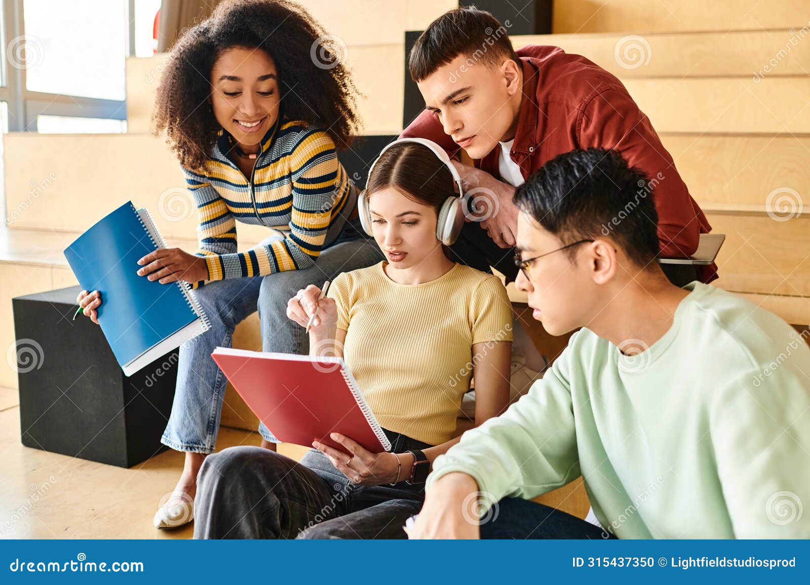 Multicultural Group of Students Sit on Stock Photo - Image of friends ...