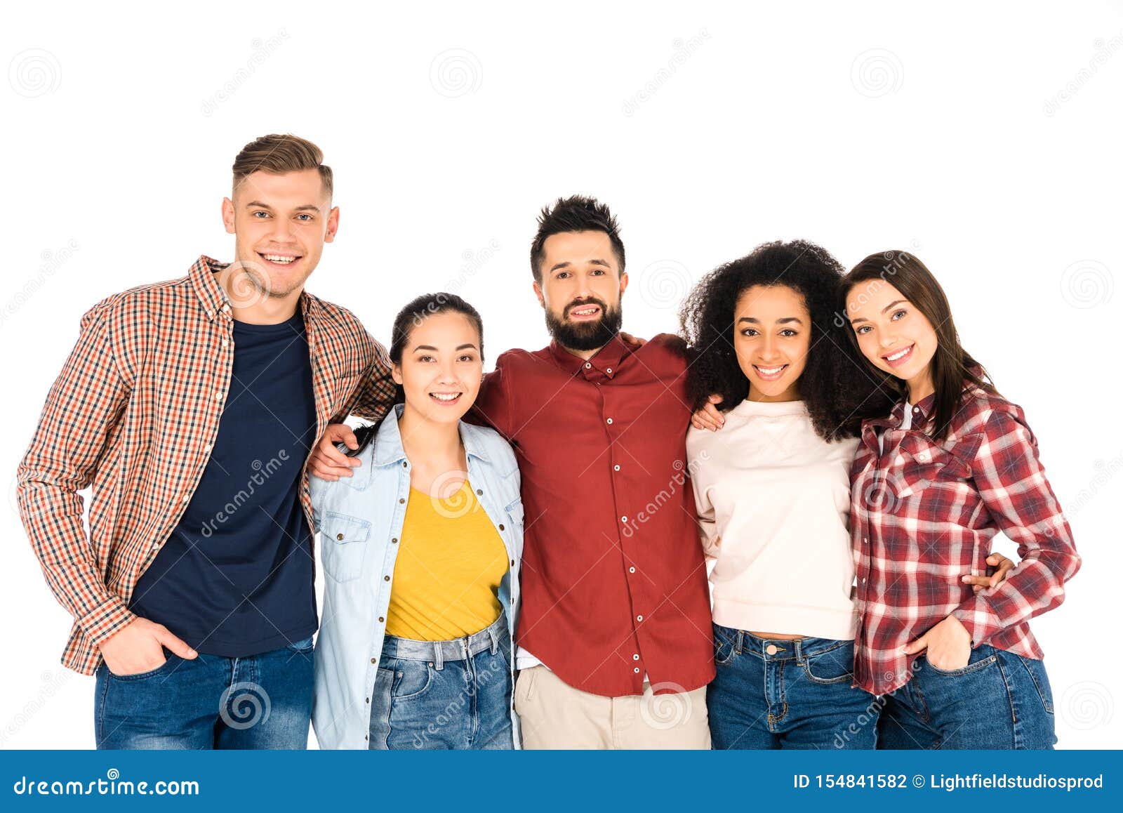 Multicultural Group of Young People Smiling and Hugging Isolated Stock ...