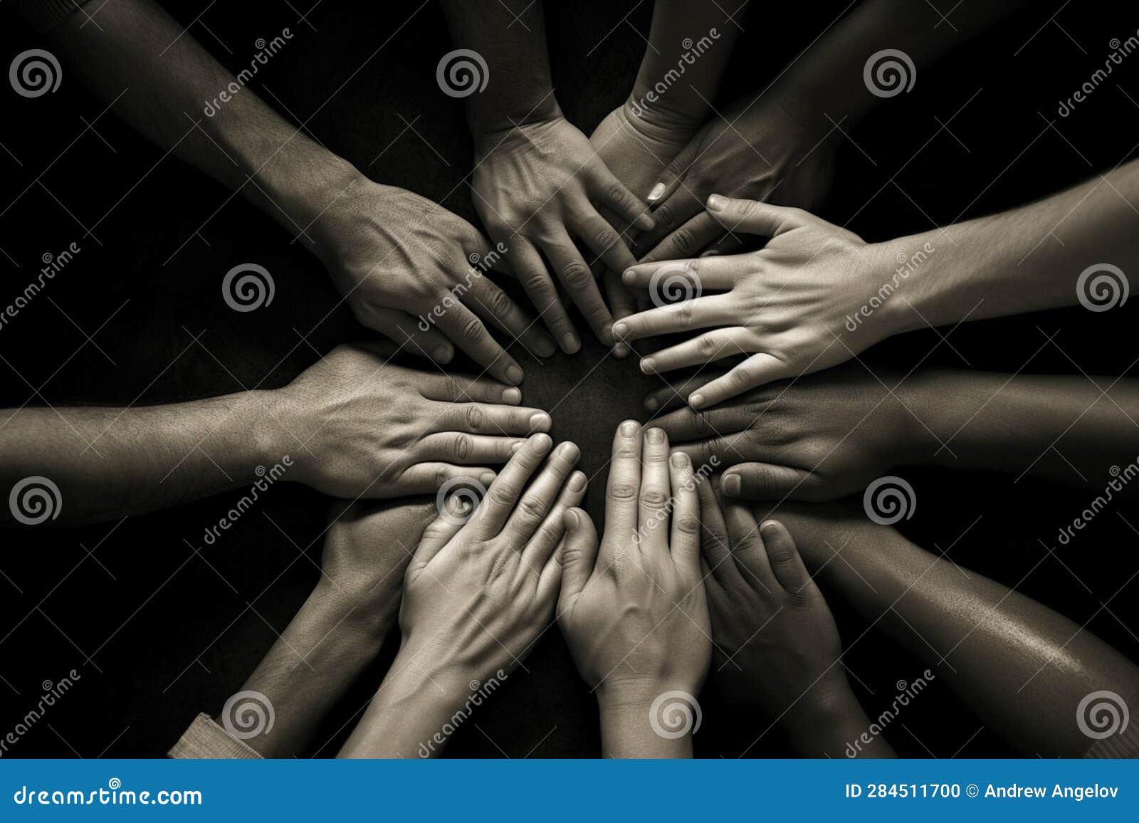 Multicultural Hands in Black and White Generative AI Stock Illustration ...