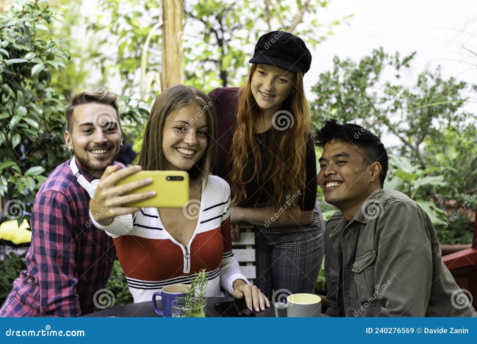 Multicultural Happy Friends Having Fun Taking Group Selfie Portrait