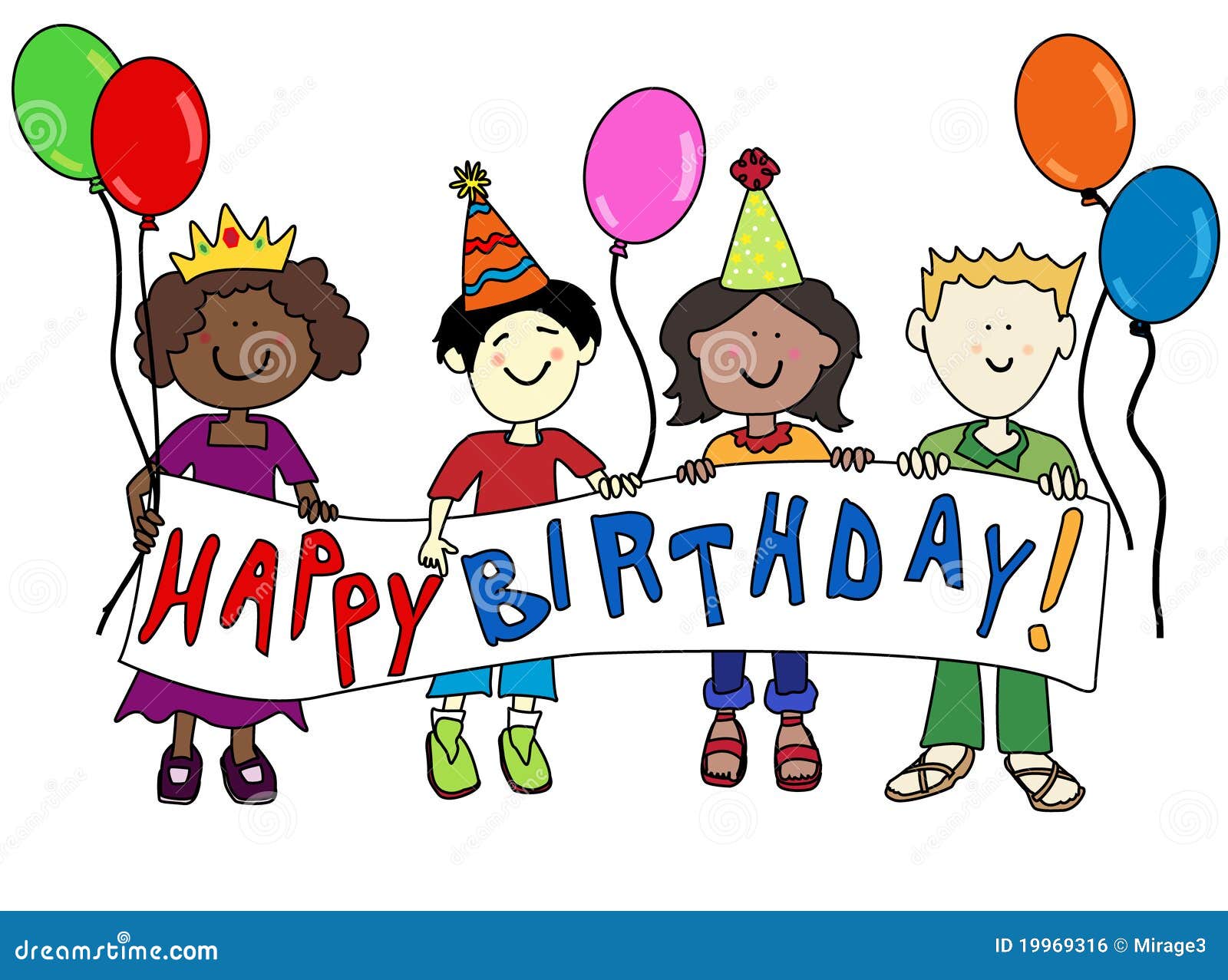 Multicultural Kids with Birthday Banner Stock Vector - Illustration of ...