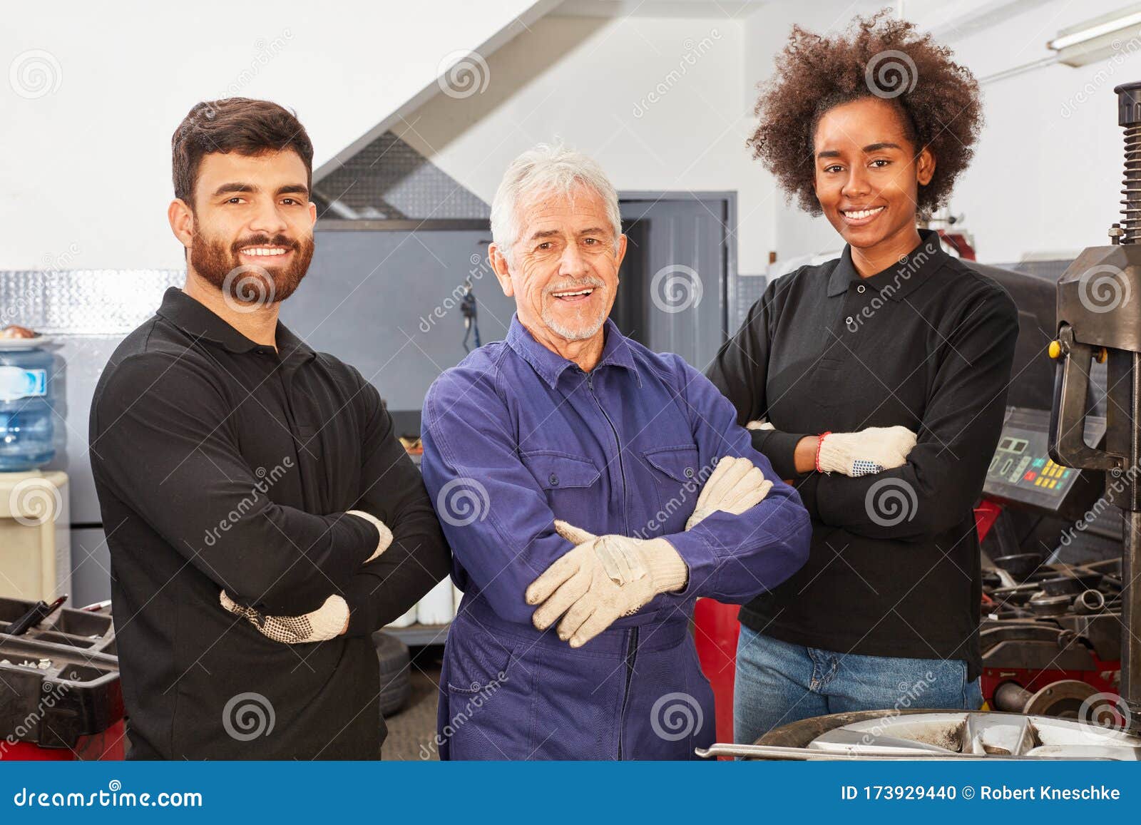 Multicultural Mechanic Team in Auto Repair Shop Stock Photo - Image of ...