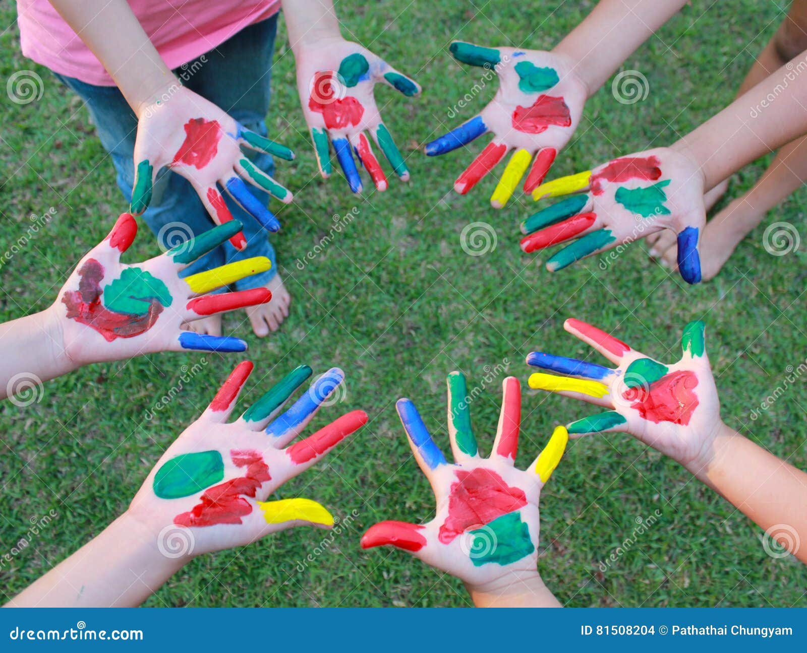 Multicultural Painted Hands Stock Photo - Image of contact, circle ...