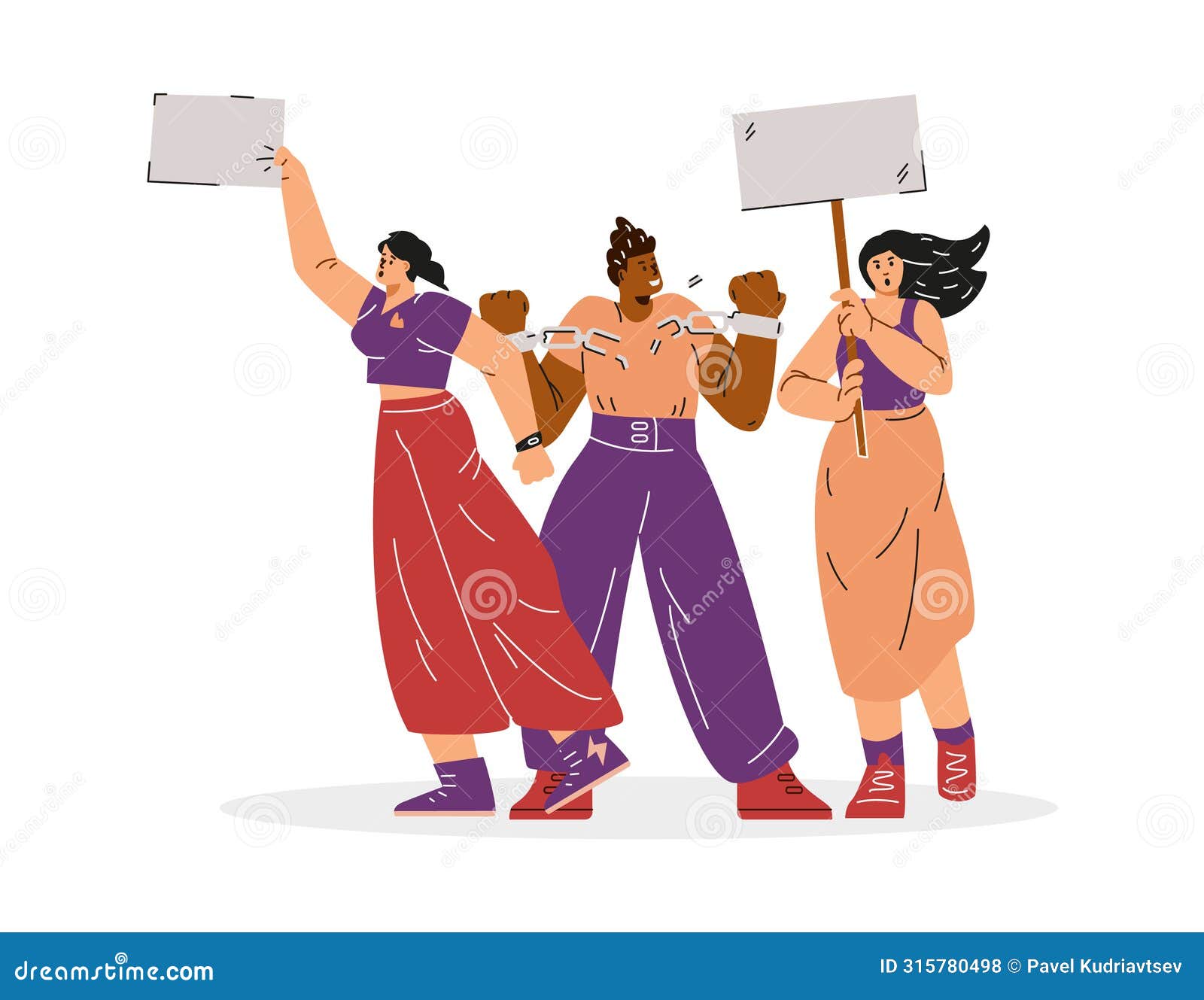 Multicultural People Demonstration With Agitation Posters Breaks The